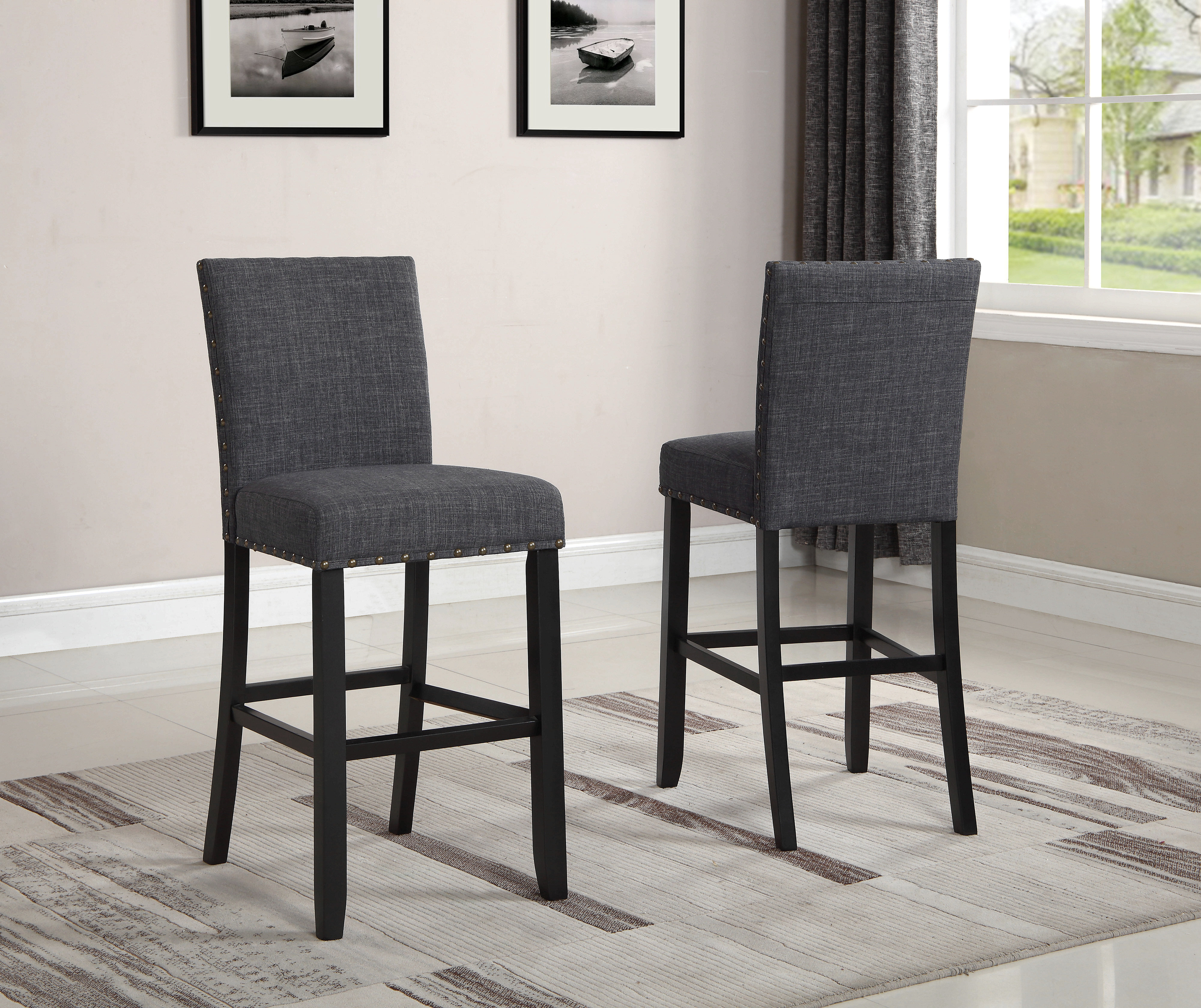 Everly Quinn Biony Fabric Bar Stools With Nailhead Trim, Set Of 2 | Wayfair