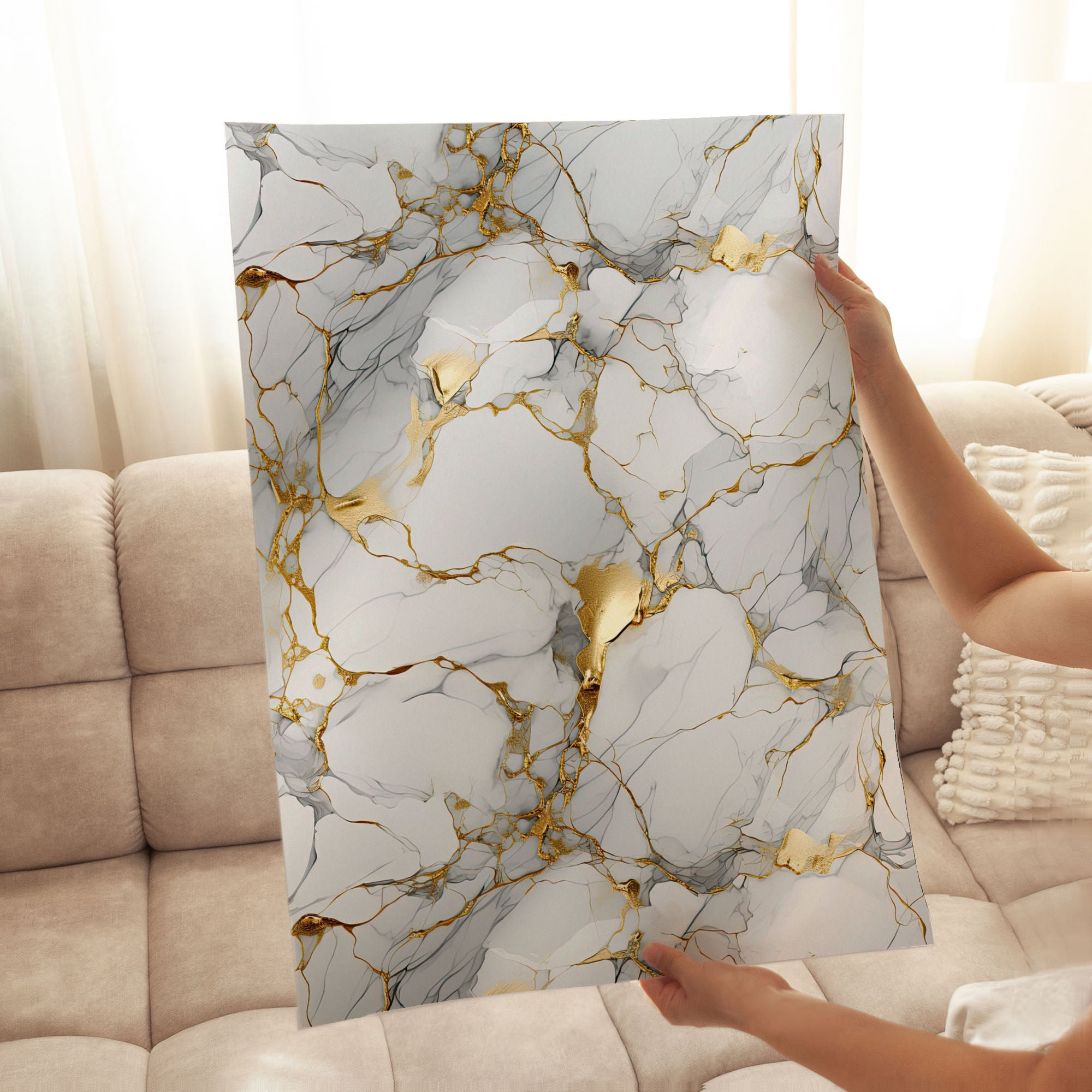 Winston Porter Abstract Gray & Gold Marble Geode IX Modern Unframed Art ...