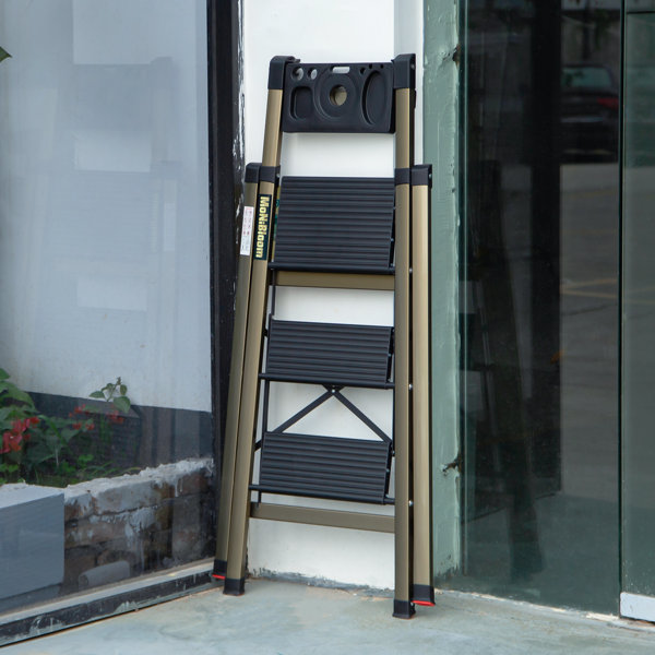 MoNiBloom Aluminum Alloy 3 Step Ladder With Tool Tray, Folding Stool ...