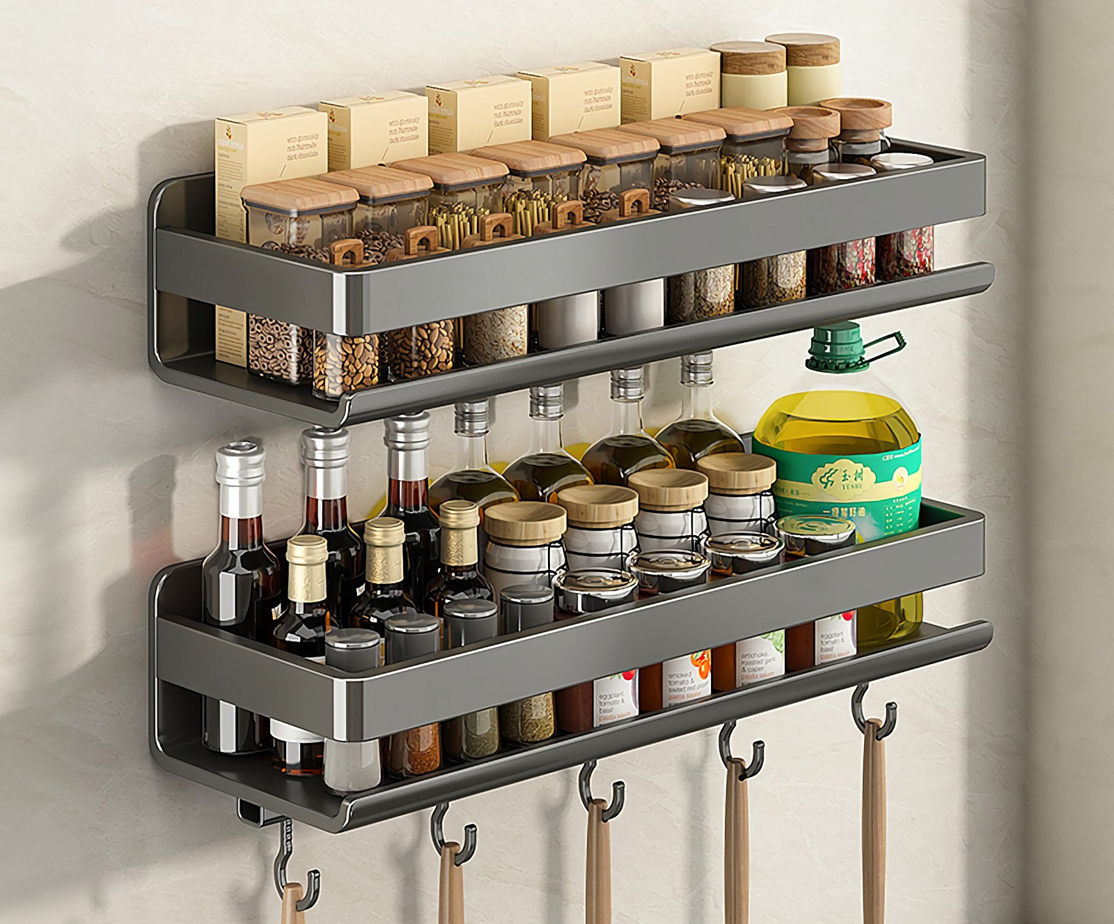 Prep & Savour Kitchen Storage Rack, Seasoning Rack, Non Perforated Wall ...