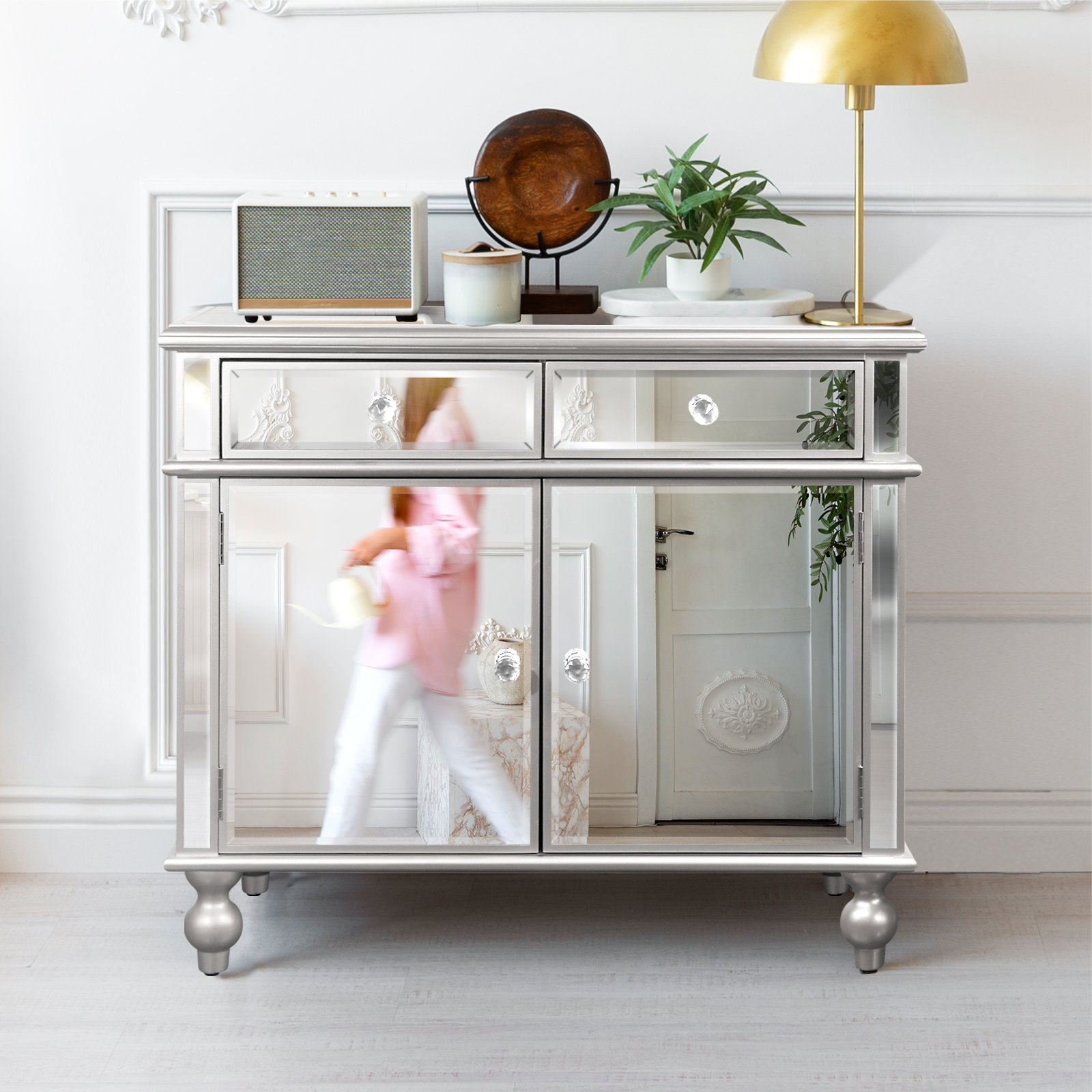 House of Hampton Mirrored Console Table, Silver Sideboard Buffet ...
