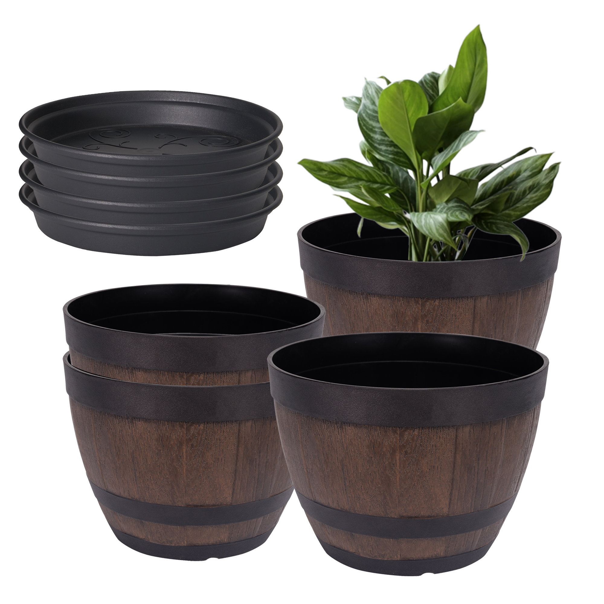 Millwood Pines Ashayla 4 Pack 11.8 Inch Plant Pots Whiskey Barrel ...