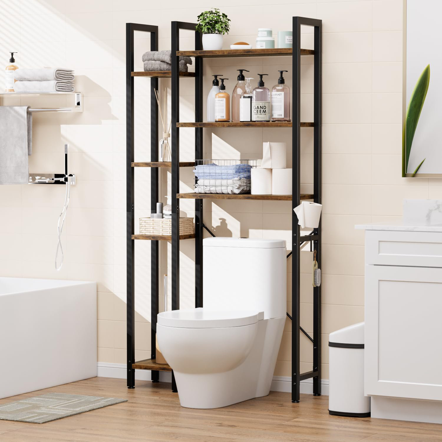 17 Stories 7-Tier Over The Toilet Rack - Rustic Space-Saving Storage ...