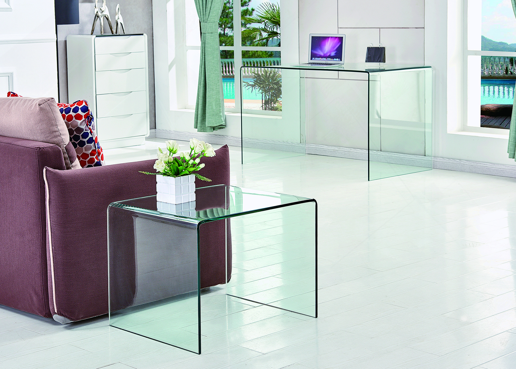 Brayden Studio® Transparent End Table,Tempered Clear Bent Glass ...