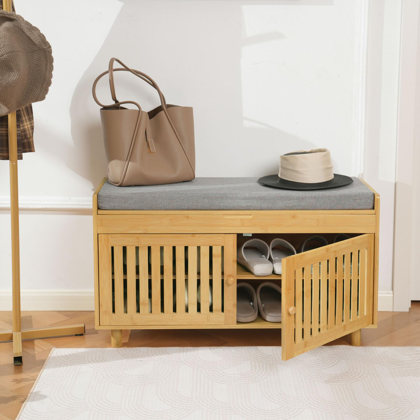 Red Barrel Studio Shoe Storage Bench, Bamboo Entryway Bench With 2 ...