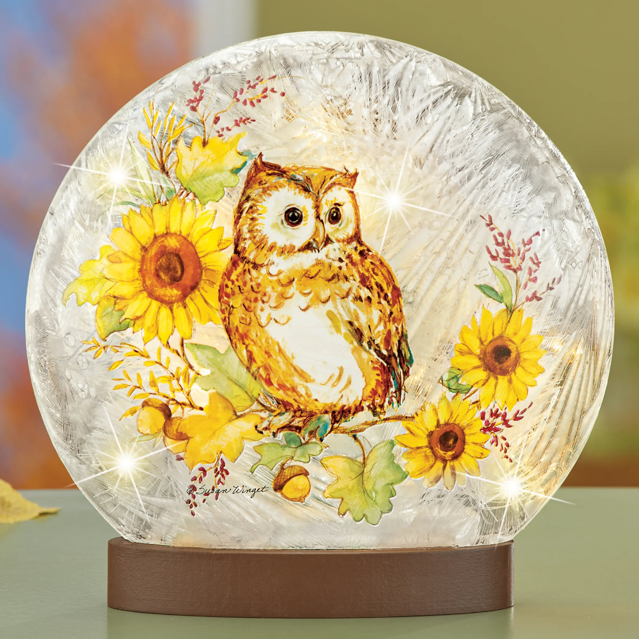 Ophelia & Co. LED Lighted Owl and Sunflowers Glass Sphere | Wayfair