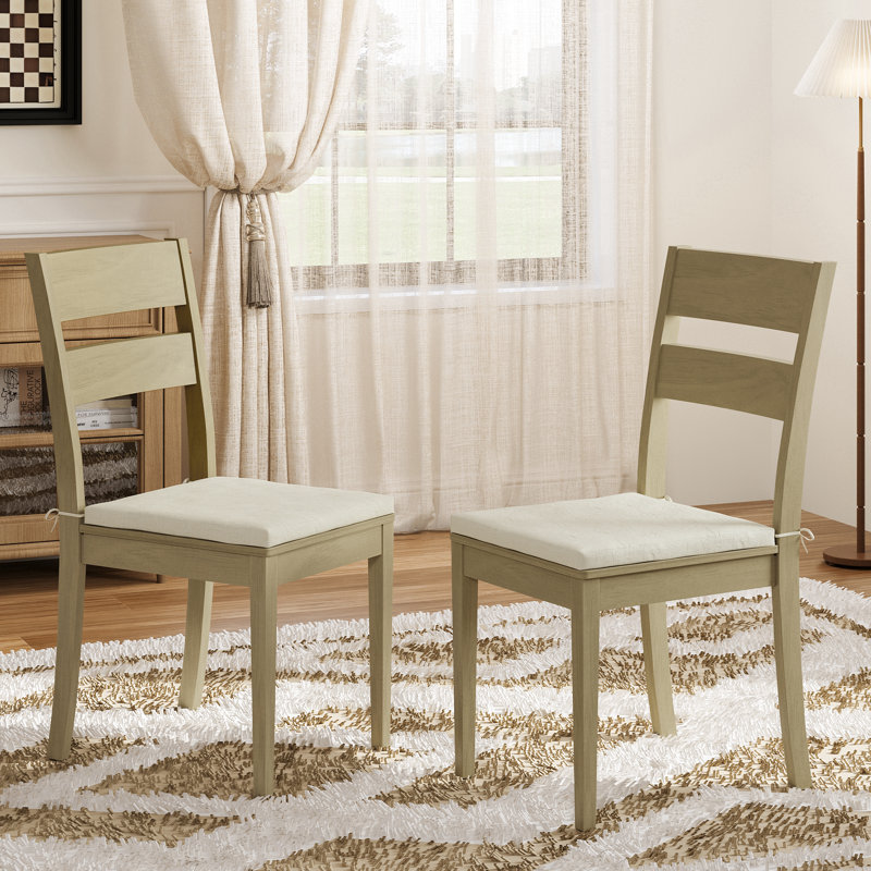 Lark Manor Slatted Back Dining Chair Solid Wood Side Chair with Cushion ...