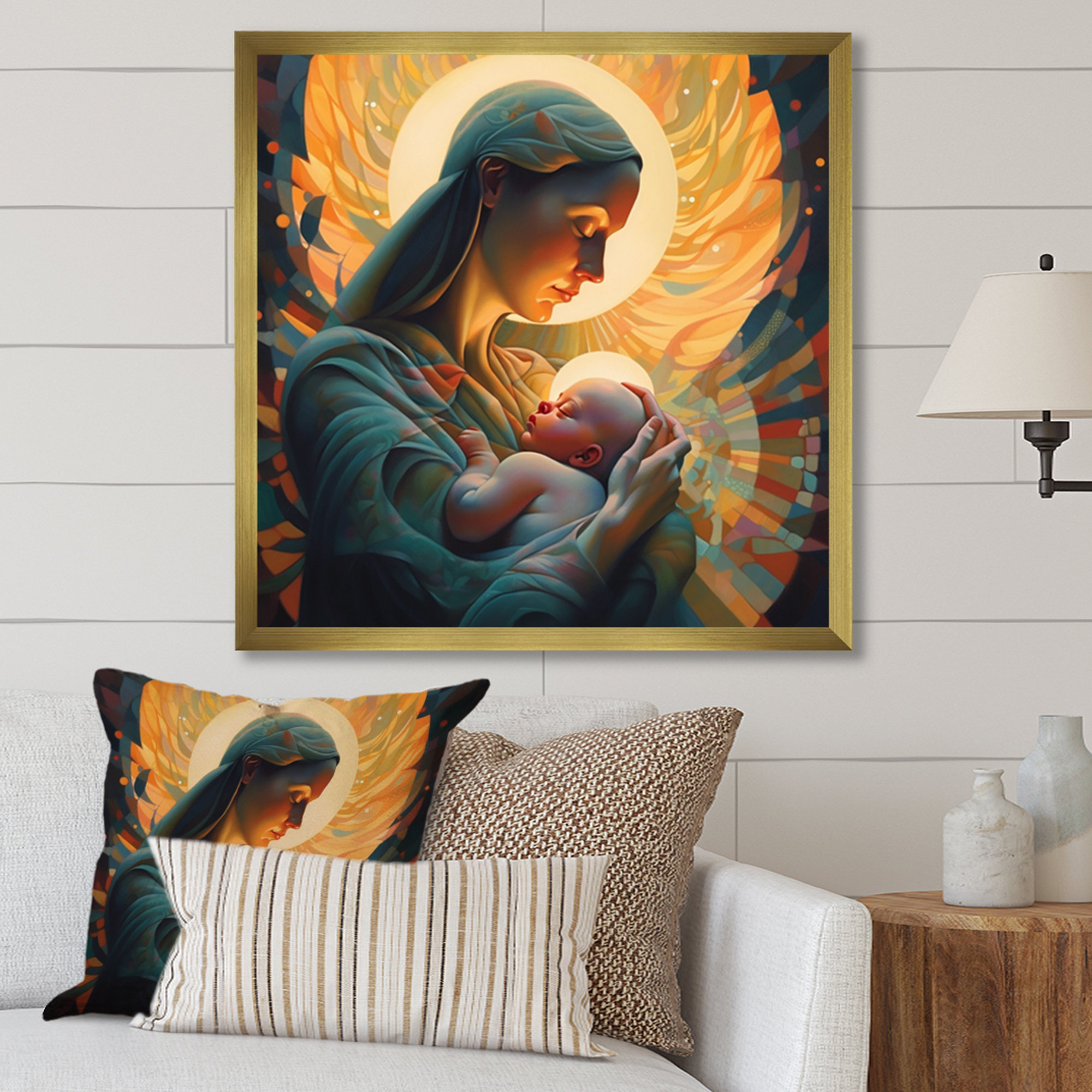 Canora Grey Guardian Angel Embracing The Baby V On Wood Print | Wayfair