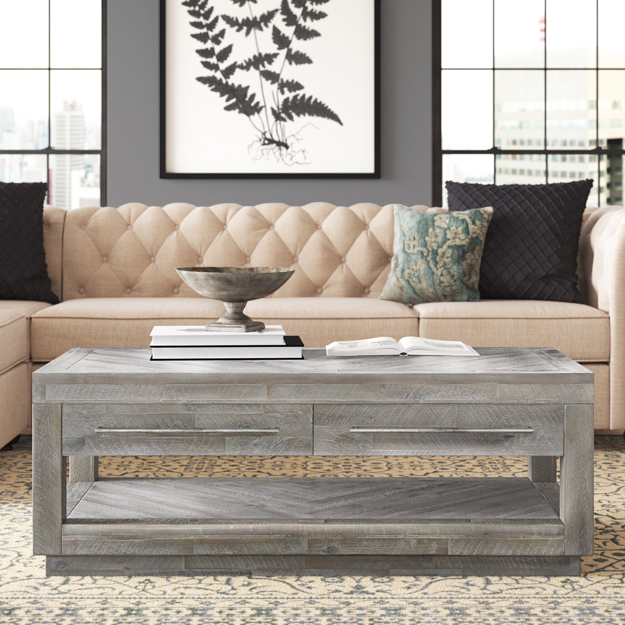 Union Rustic Issaic Solid Wood Rectangular Coffee Table In Rustic Latte ...