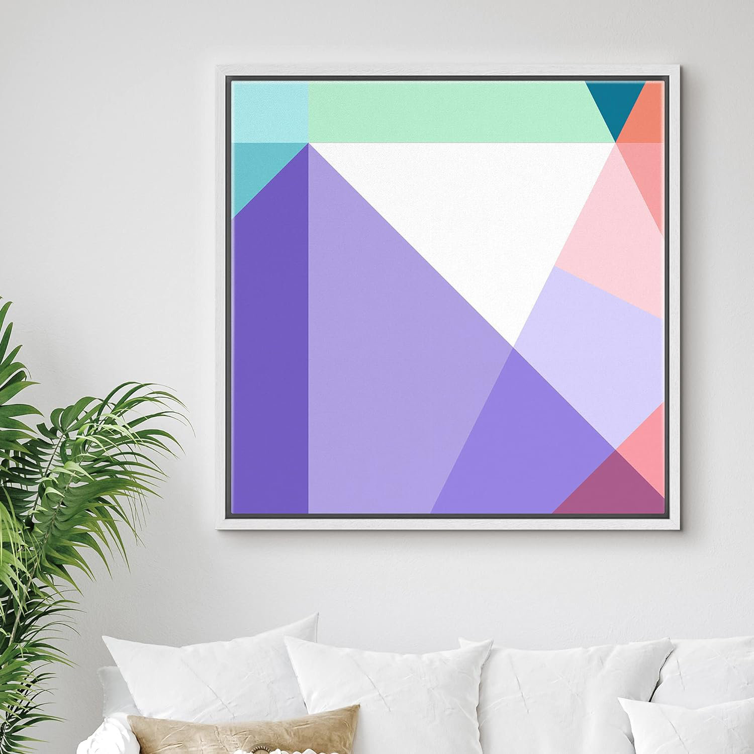 wall26 Purple, White, Red Color Blocks Geometric Framed On Canvas Print ...