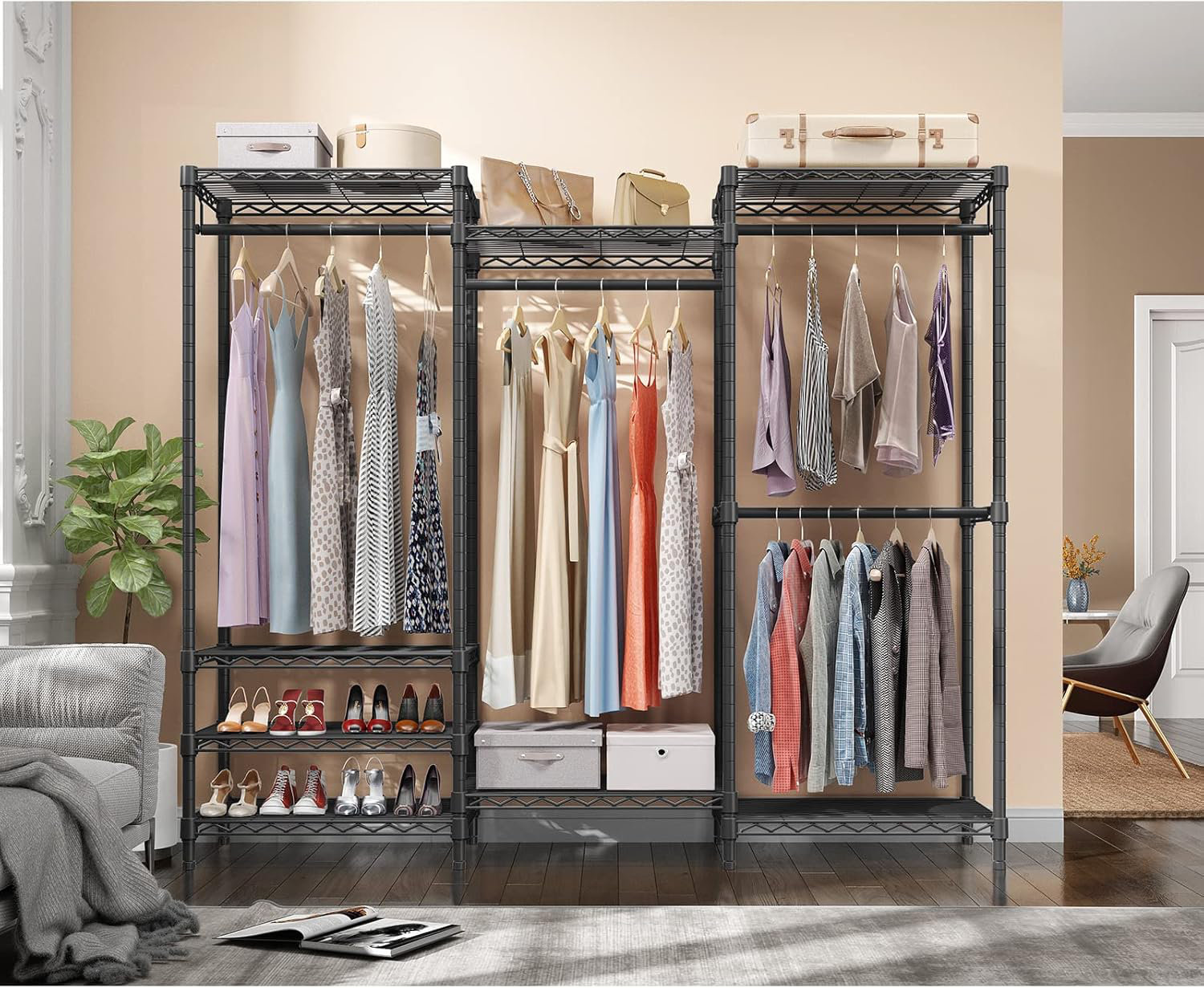ATC CABINETS Heavy Duty Clothes Rack, Freestanding Clothing Rack with 4 ...