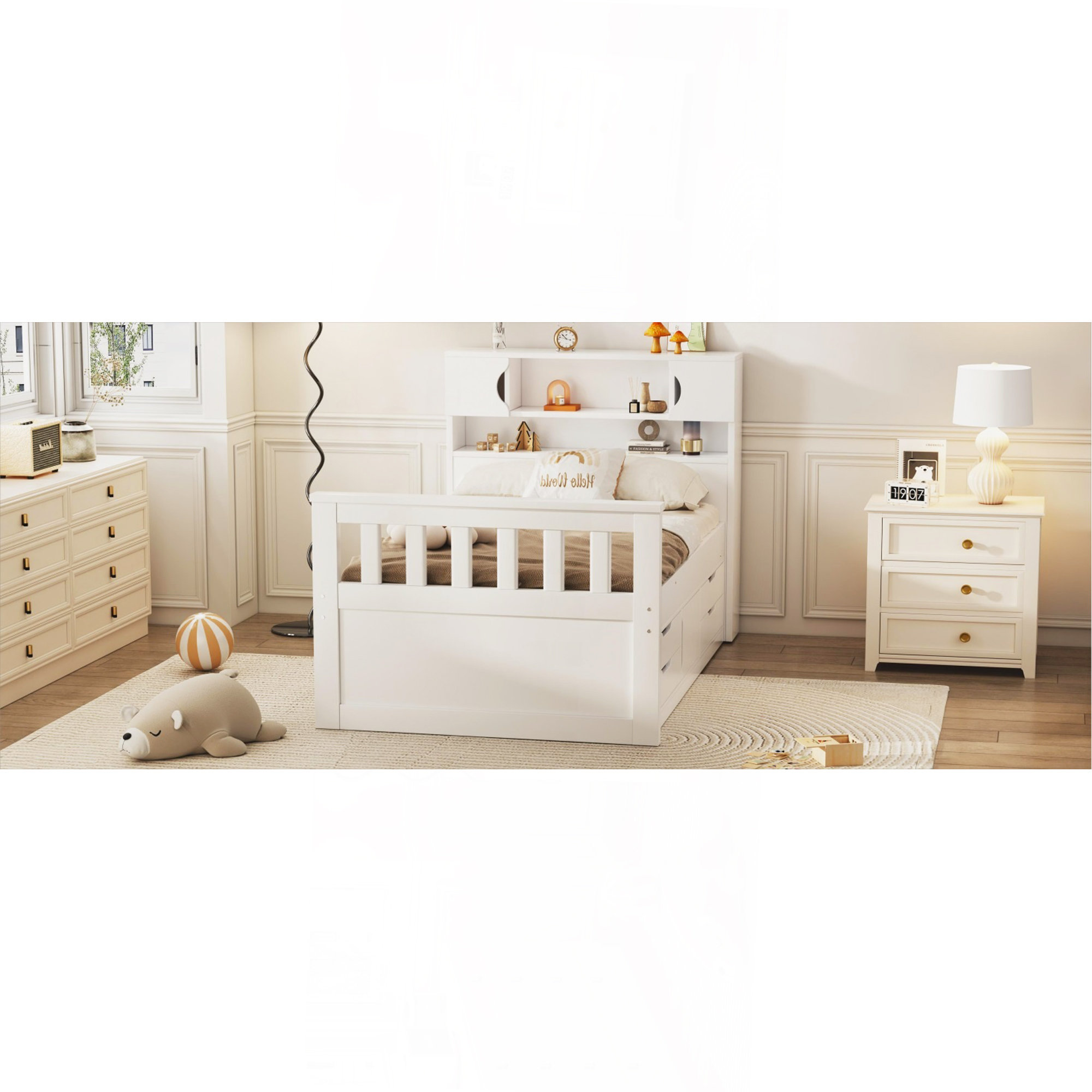 Harriet Bee Twin Size Captain Platform Bed Frame With Storage Bookcases ...