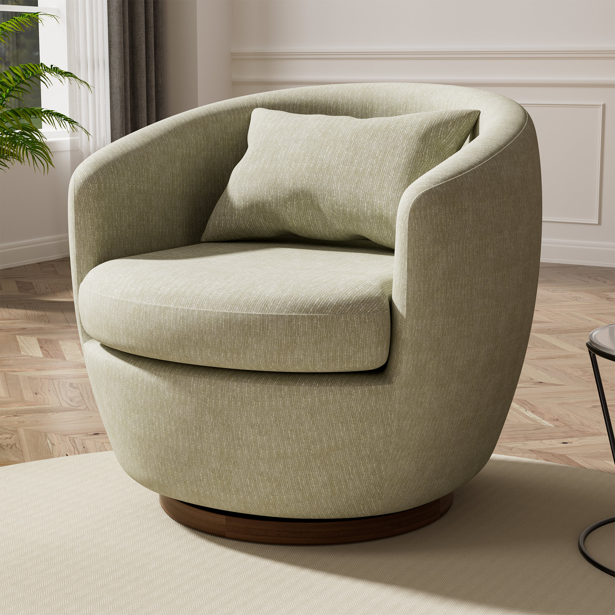 Ivy Bronx Wide Upholstered Swivel Barrel Chair, Armchair, Accent Chairs ...