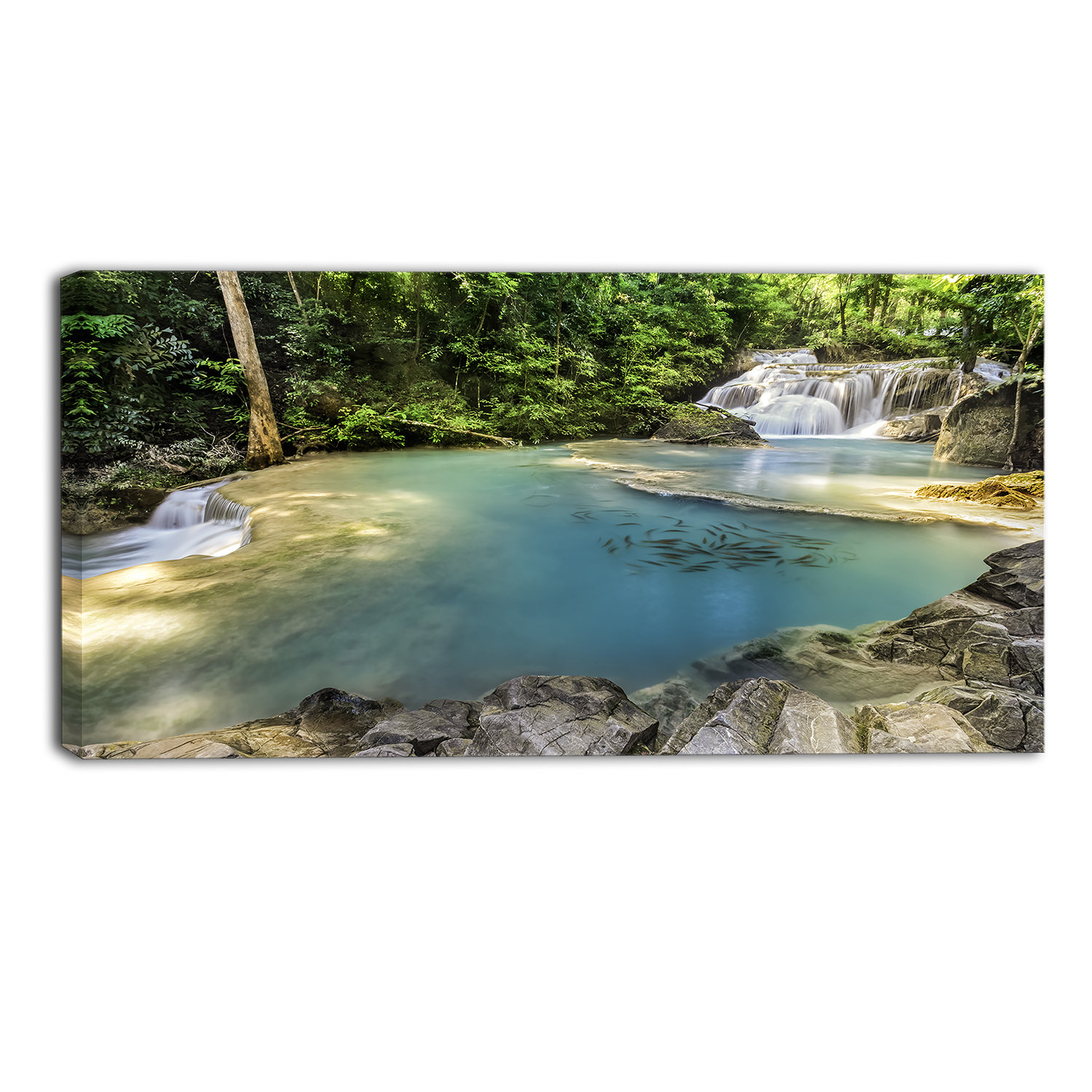 Design Art Erawan Waterfall Top View - Wrapped Canvas Photograph Print ...
