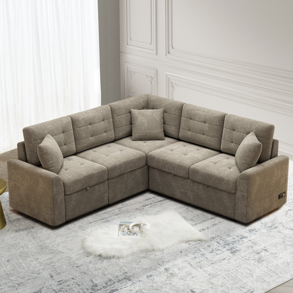 Latitude Run® L Shaped Reversible Sectional Sofa Bed Pull-Out Sleeper ...