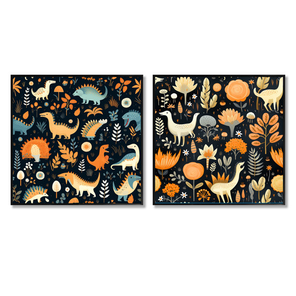 Trinx Dinosaurs Roar - Animals Dinosaur Square Collage Set Of 2 | Wayfair