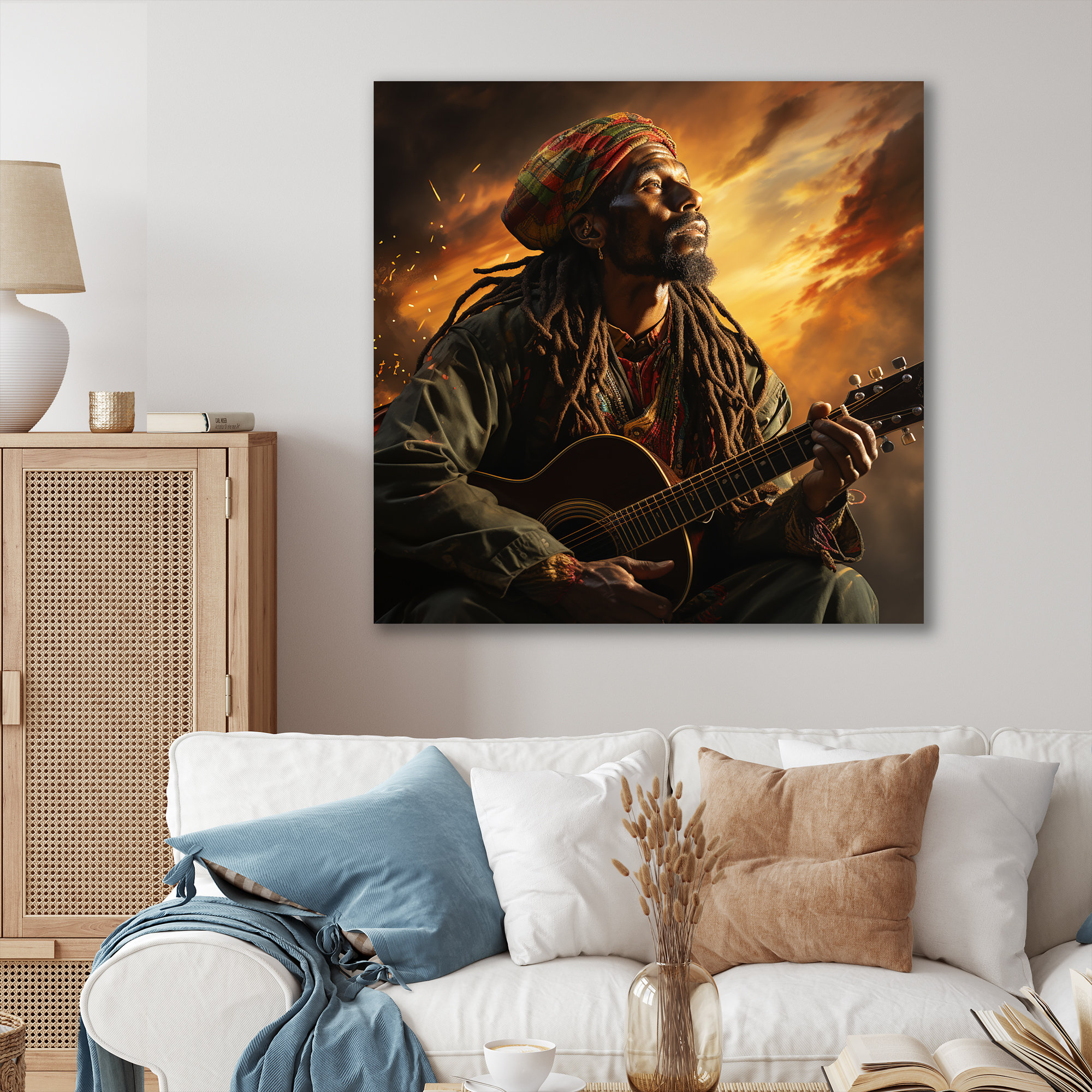 Ebern Designs Rasta Reggae Man Paying Guitar On Canvas Print | Wayfair