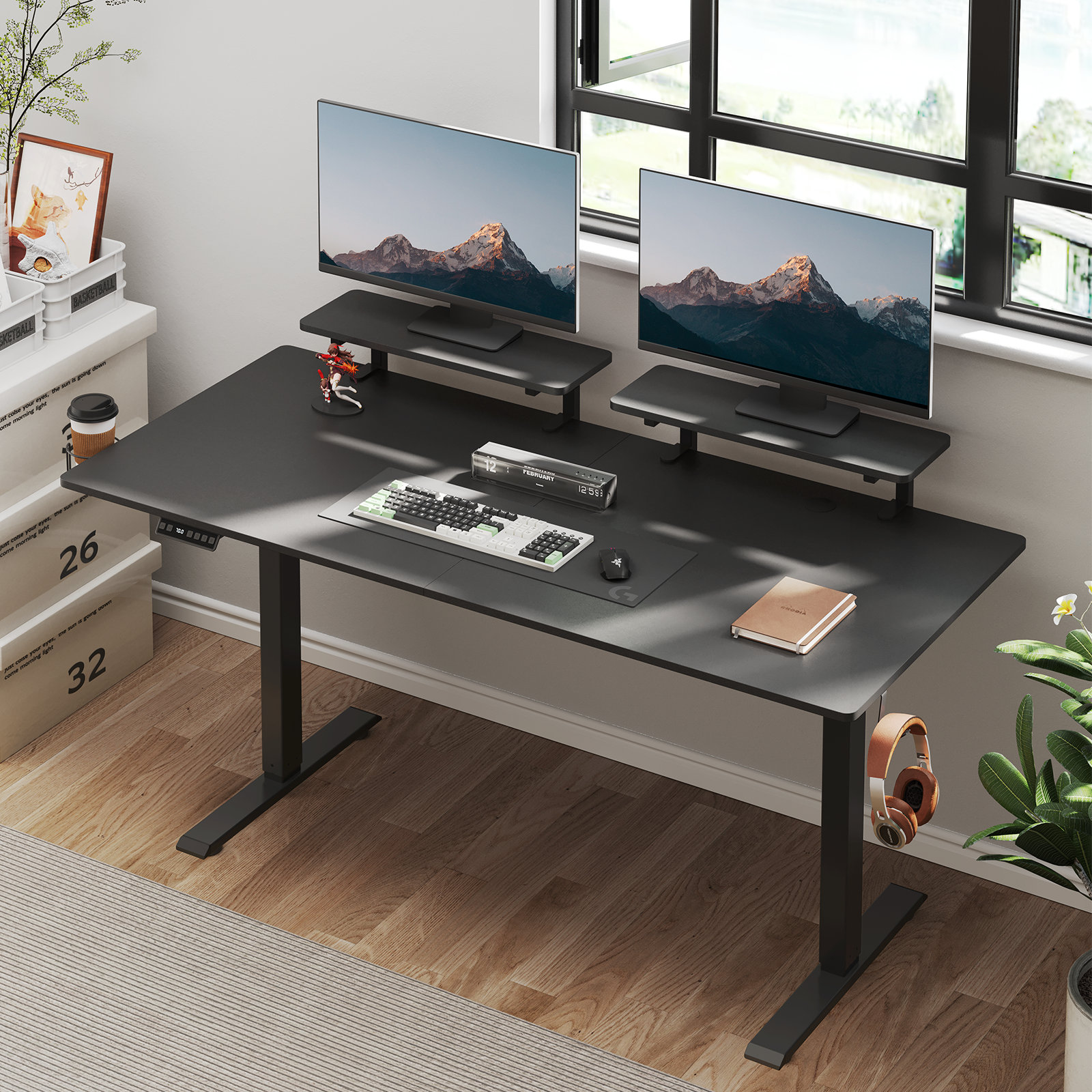 Inbox Zero Height Adjustable Standing Desk With Monitor Stand and 2 ...