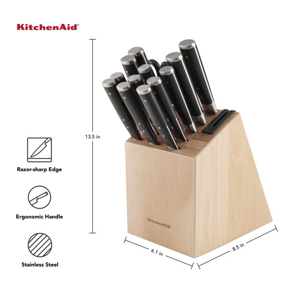 KitchenAid® Gourmet 14-Piece Black Birch Knife Block Set | Wayfair