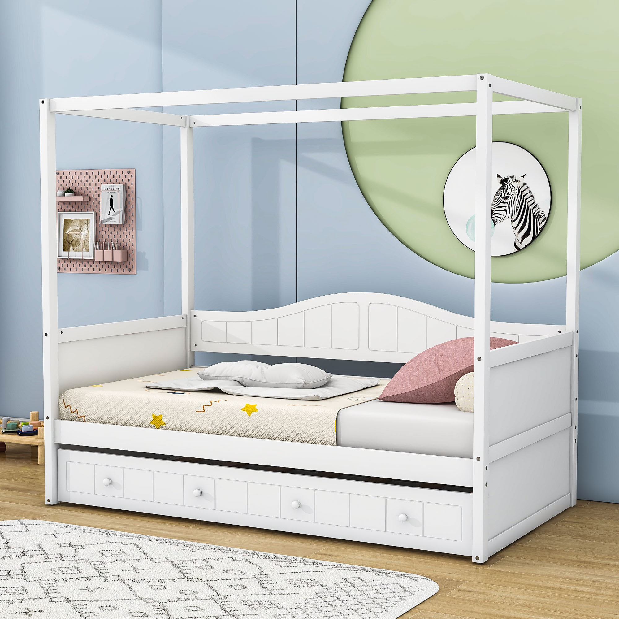 Red Barrel Studio® Lit de jour à baldaquin en bois simple avec lit ...