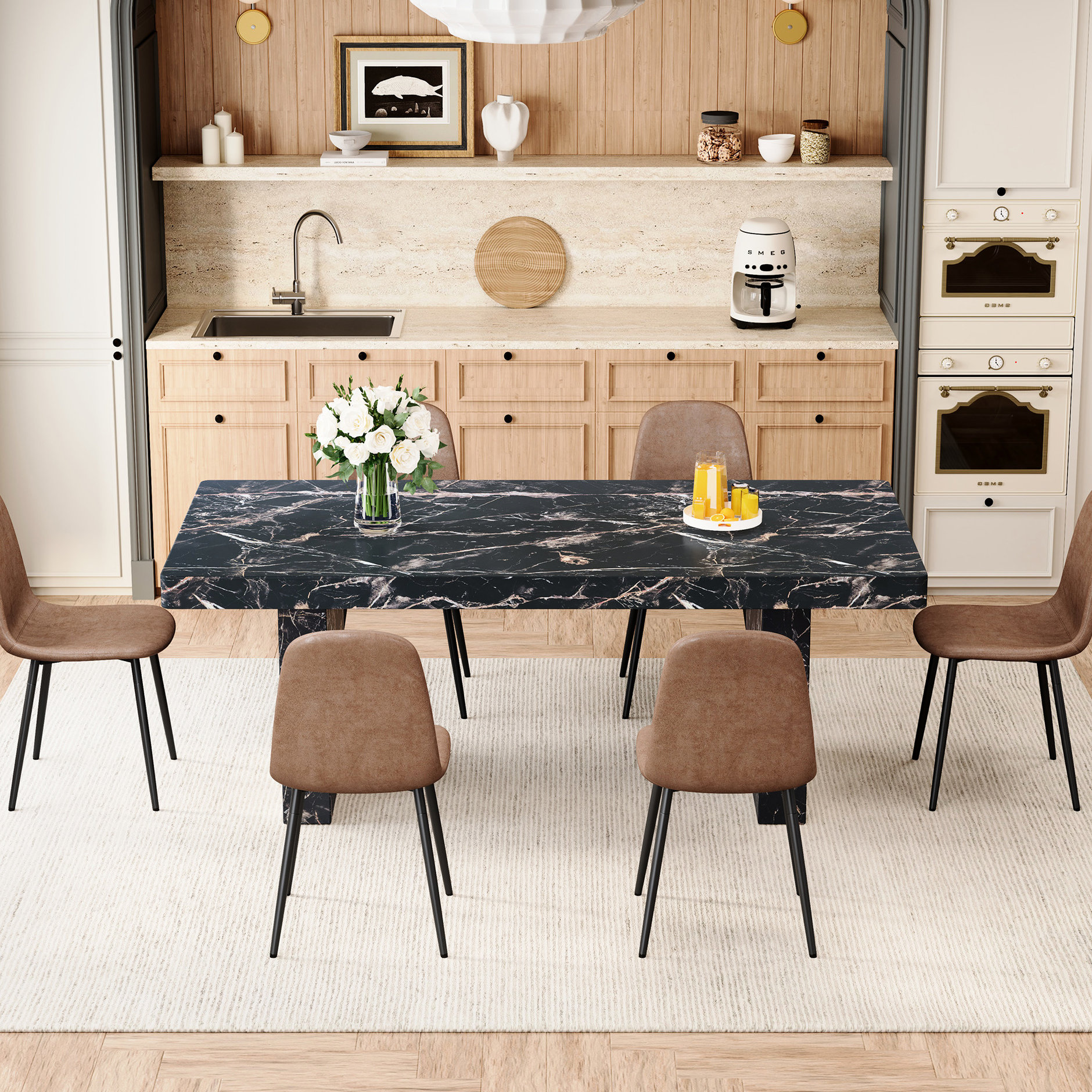 Orren Ellis 10 Gray Linen Fabric Chairs With Black Metal Legs And 78.7 ...