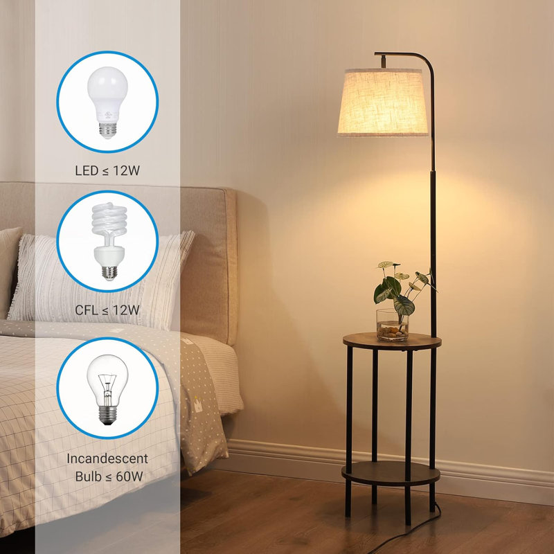 17 Stories Floor Lamp with Table Attached, Farmhouse Narrow Nightstand ...
