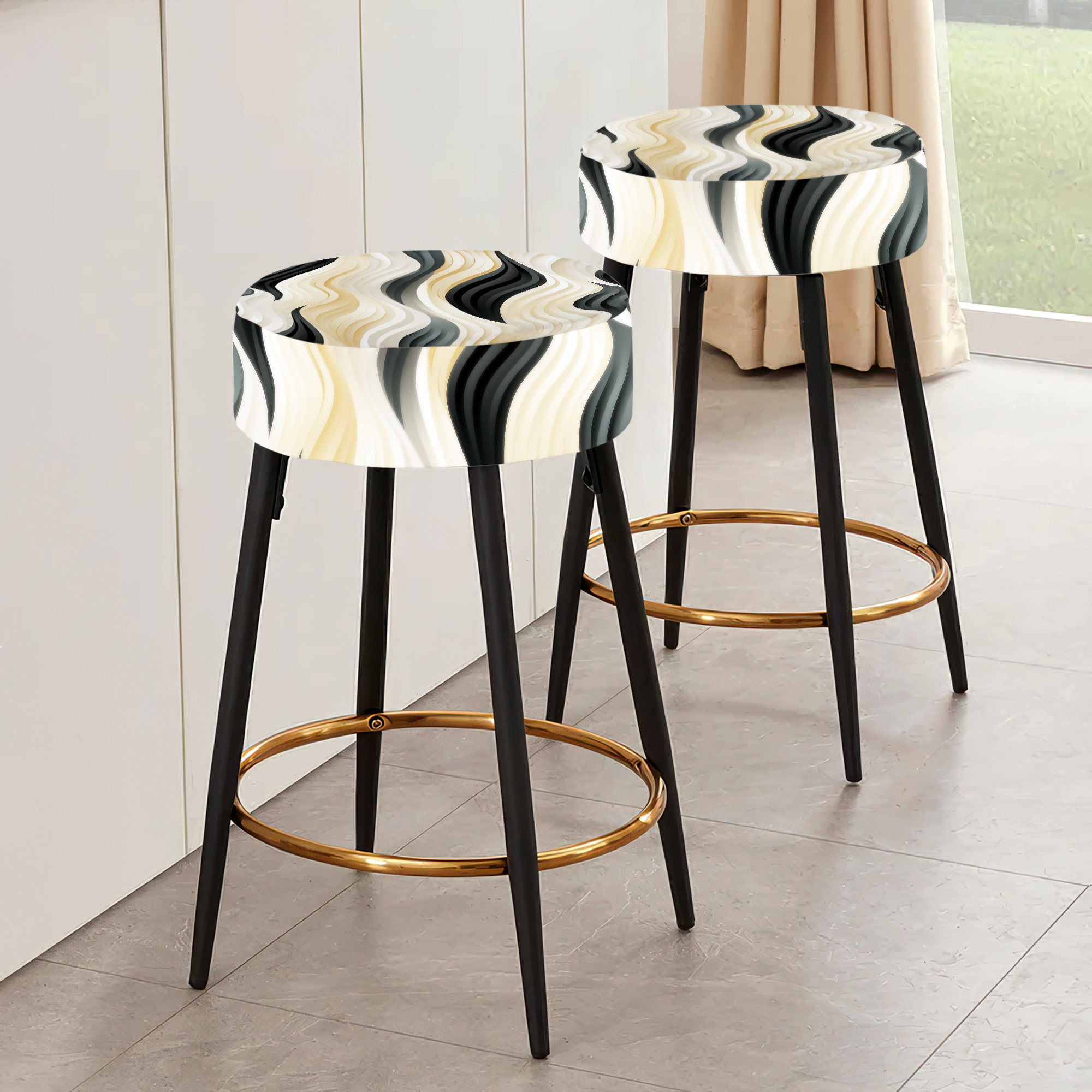 Design Art White And Black Minimalist Elegance III - Striped Bar Stools ...