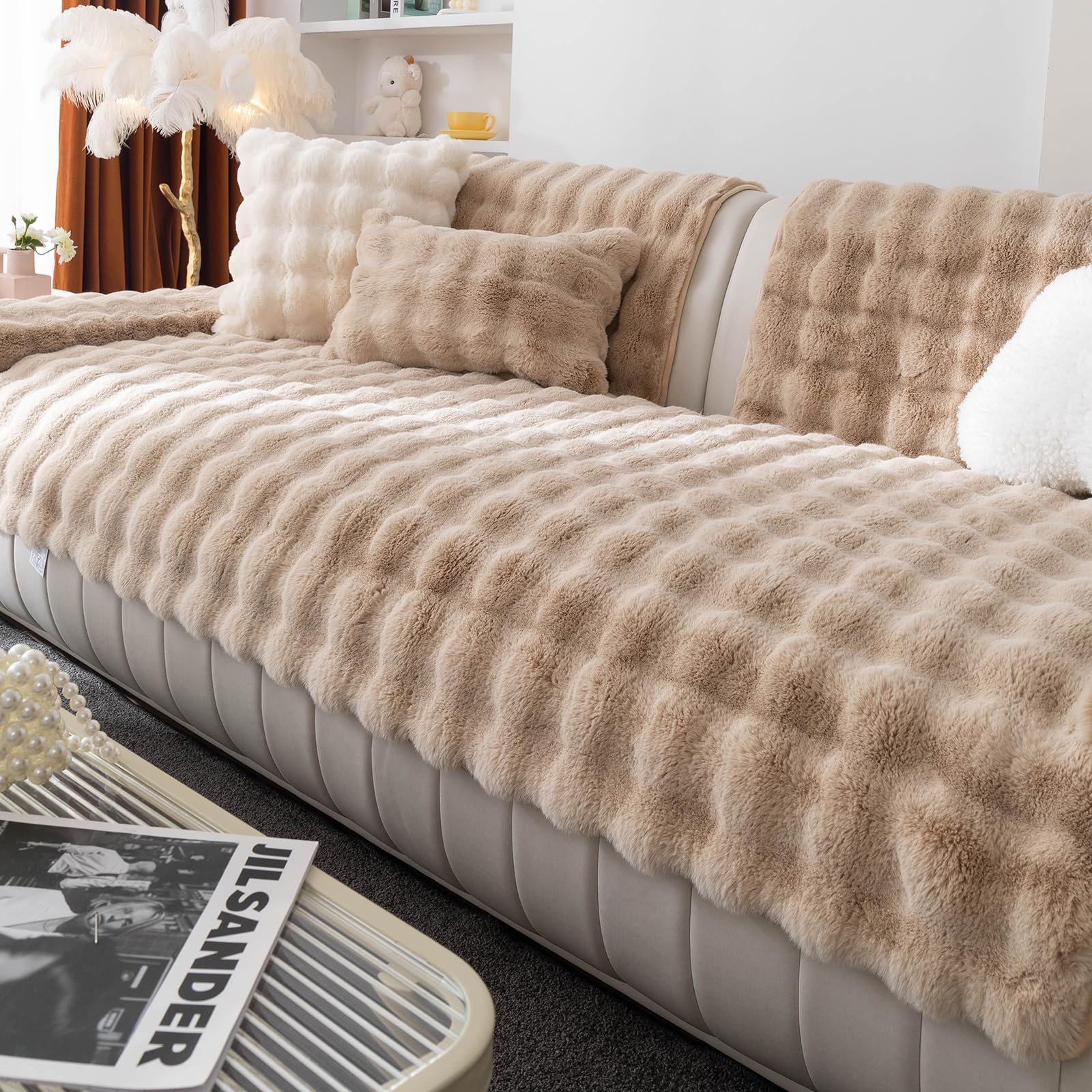 Mercer41 Faux Fur Couch Cover, Soft Warm Plush Sofa Couch Cover, Non ...