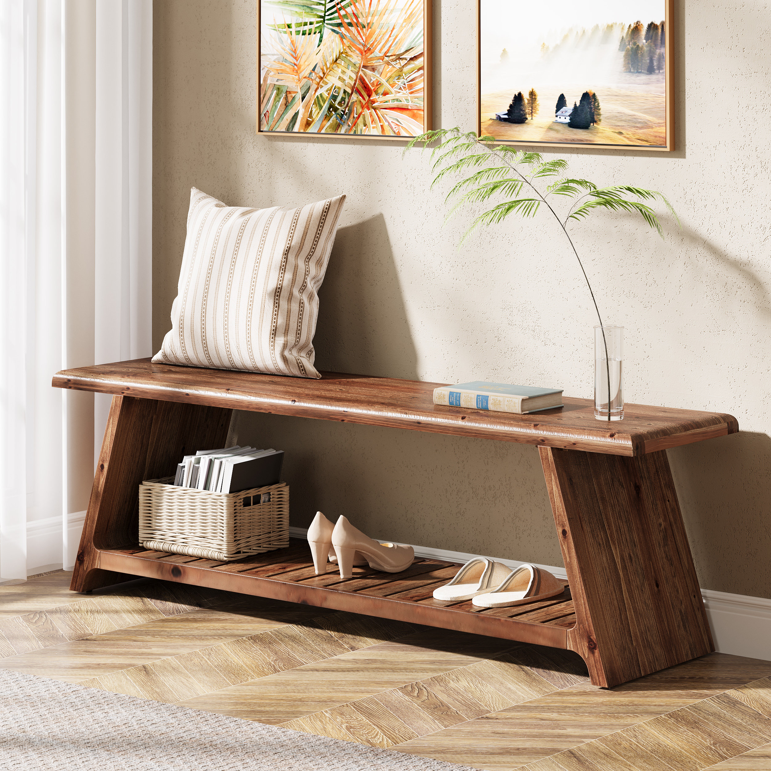 Ophelia & Co. 63'' Solid Wood Entryway Bench with Storage, Long ...