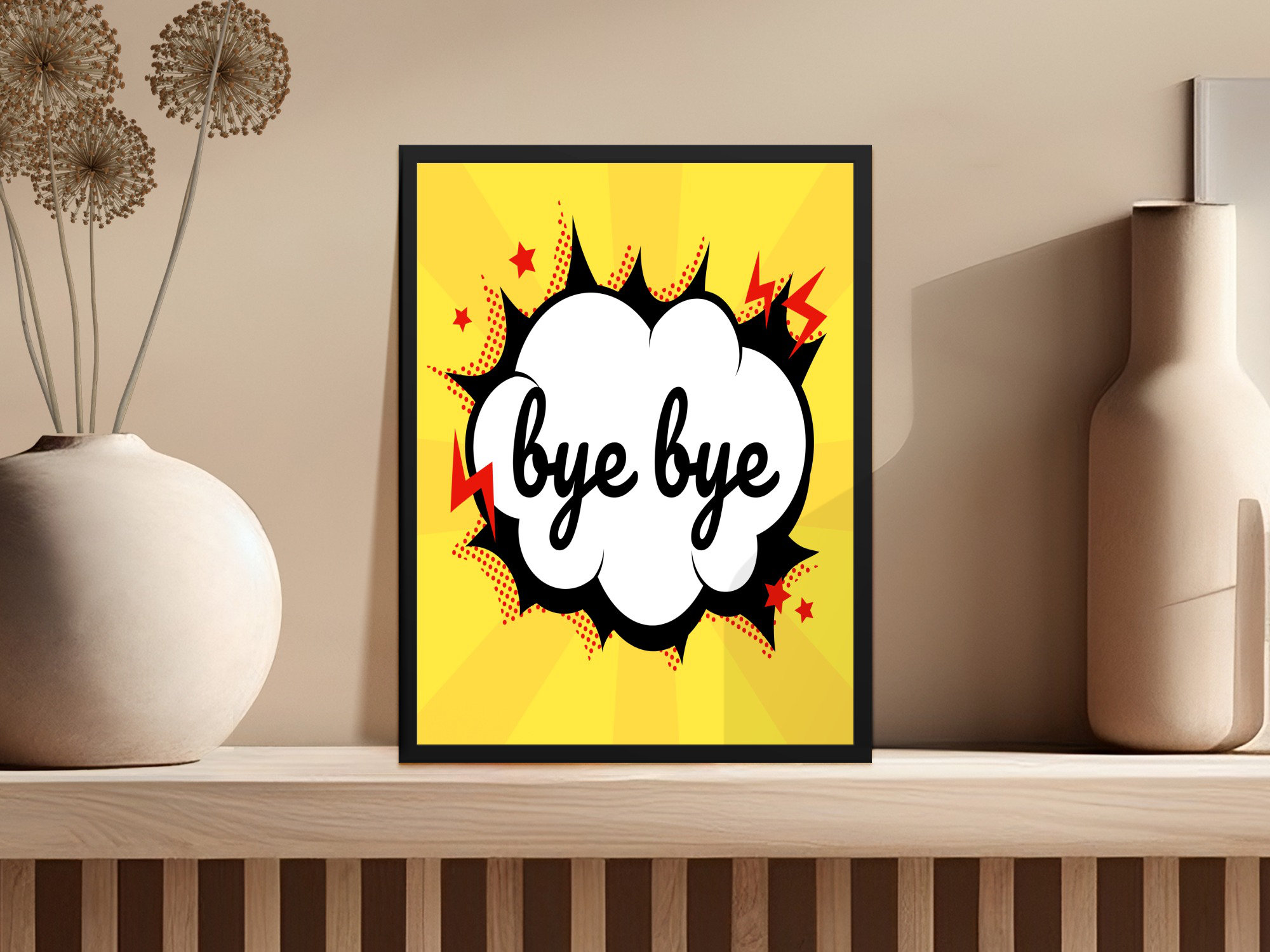Brayden Studio Pop Art Bye Bye Graphic Design Yellow Background Framed ...