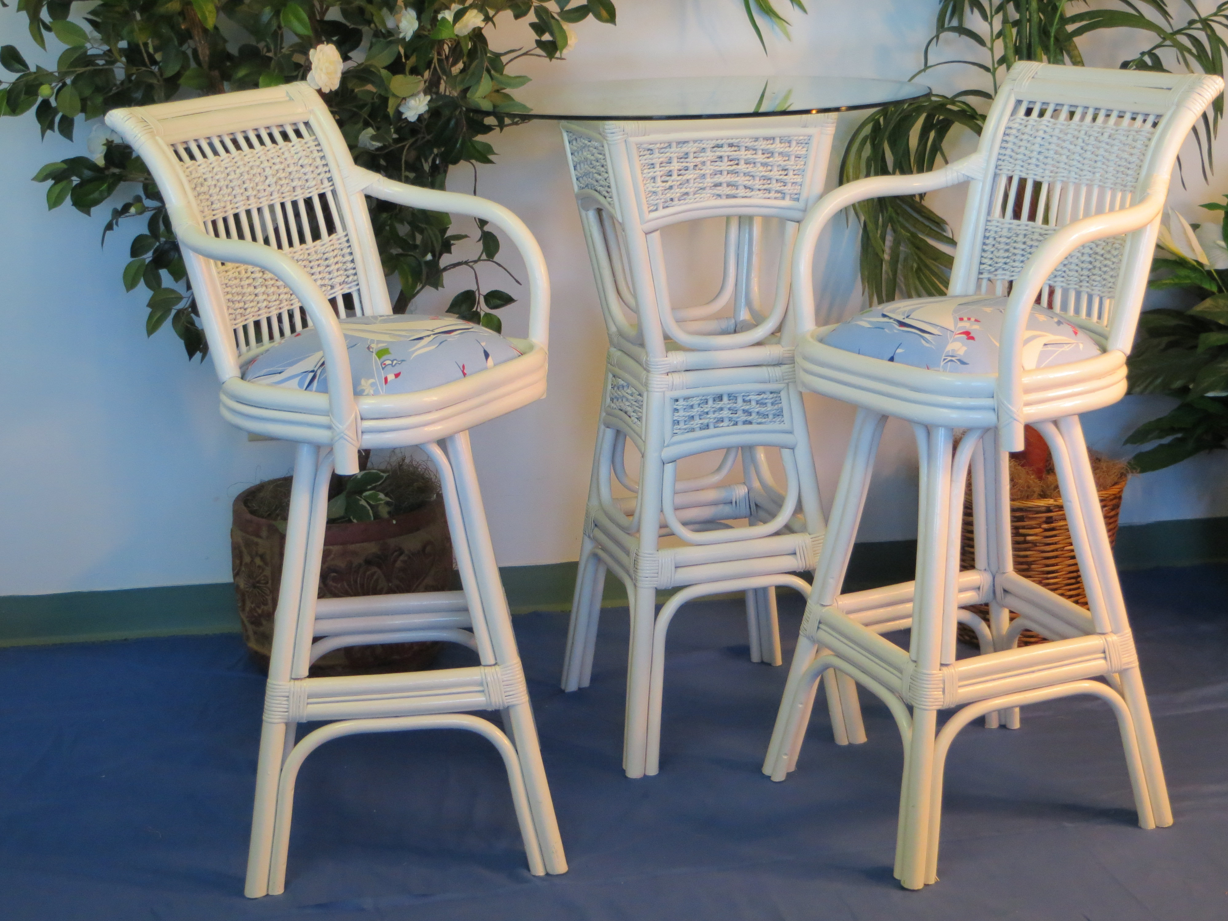 Spice Islands Wicker Regatta Bar Table With Glass Top And Two Stools ...