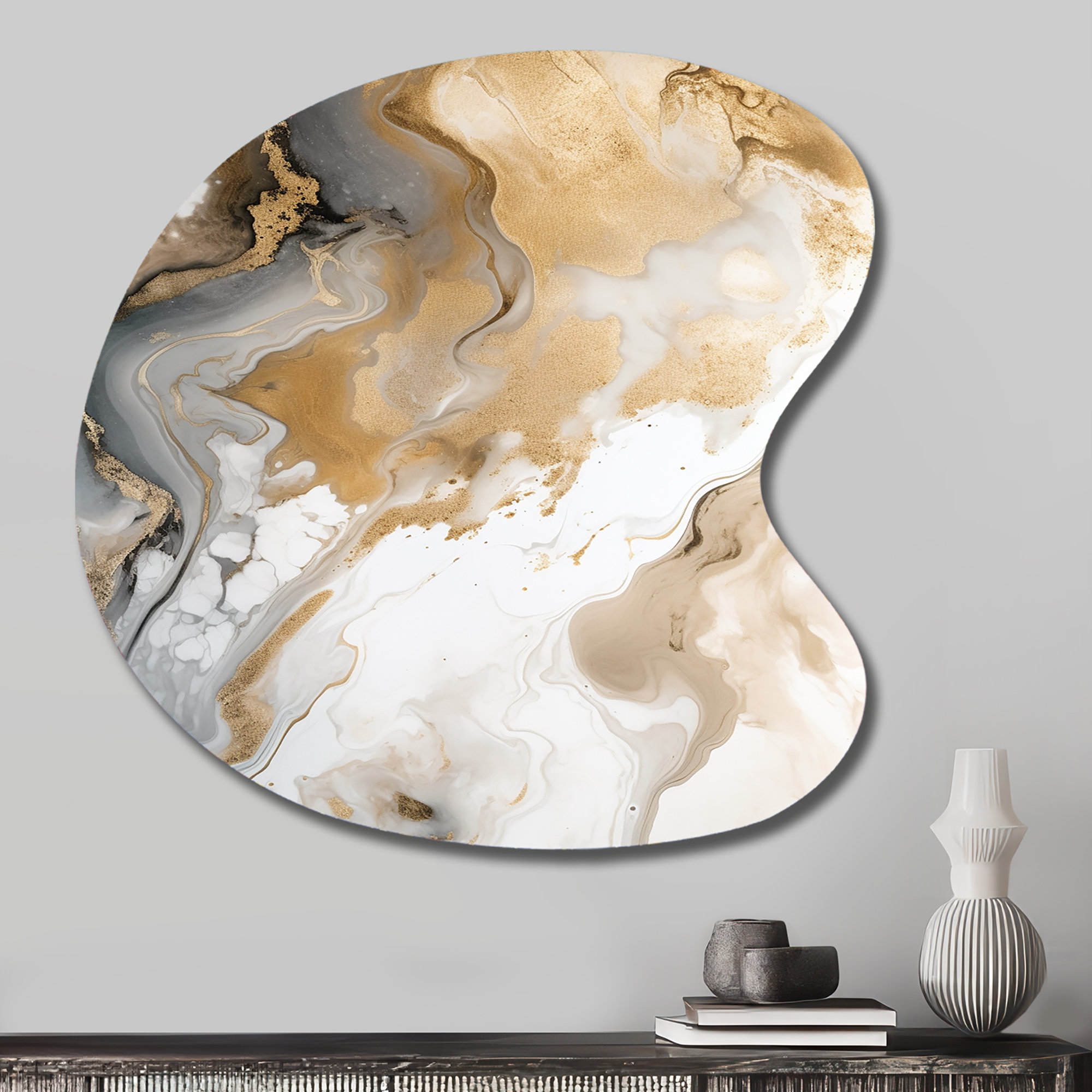 Design Art Gold And Grey A Marble Effect V - Abstract Marble Drop Shape ...