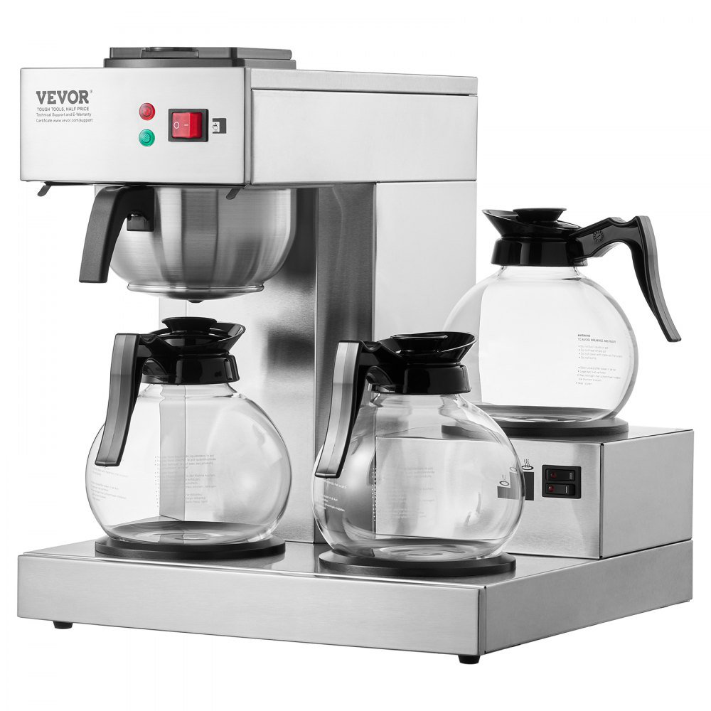 VEVOR 12 Cups Commercial Drip Coffee Maker with 3 Glass Carafes and 3 ...