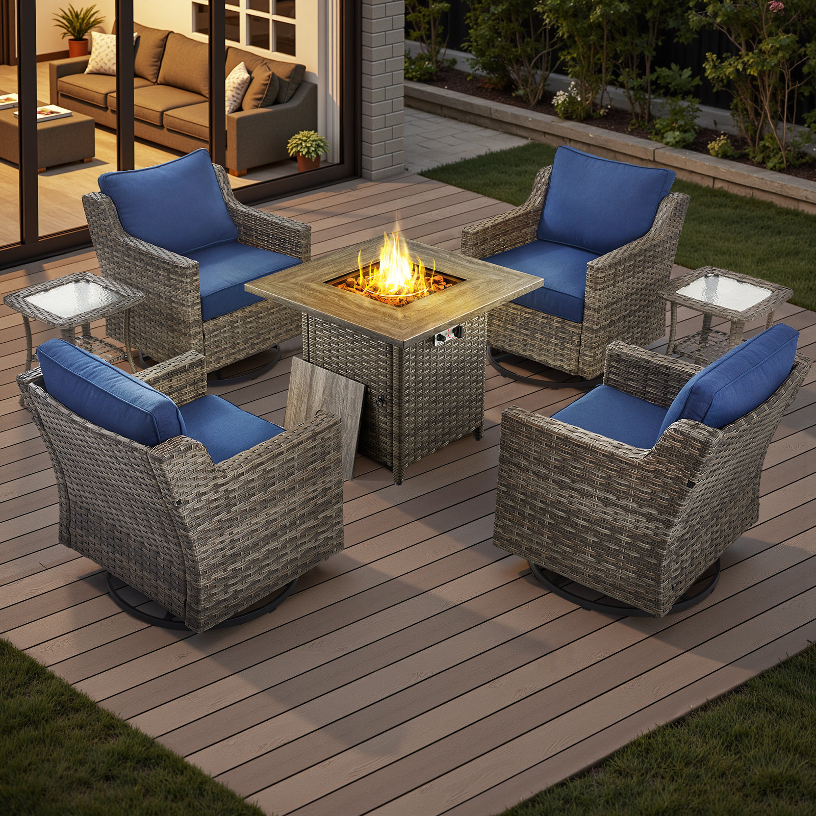 Latitude Run® 7 Piece Wicker Outdoor Furniture Set With Gas Fire Pti ...