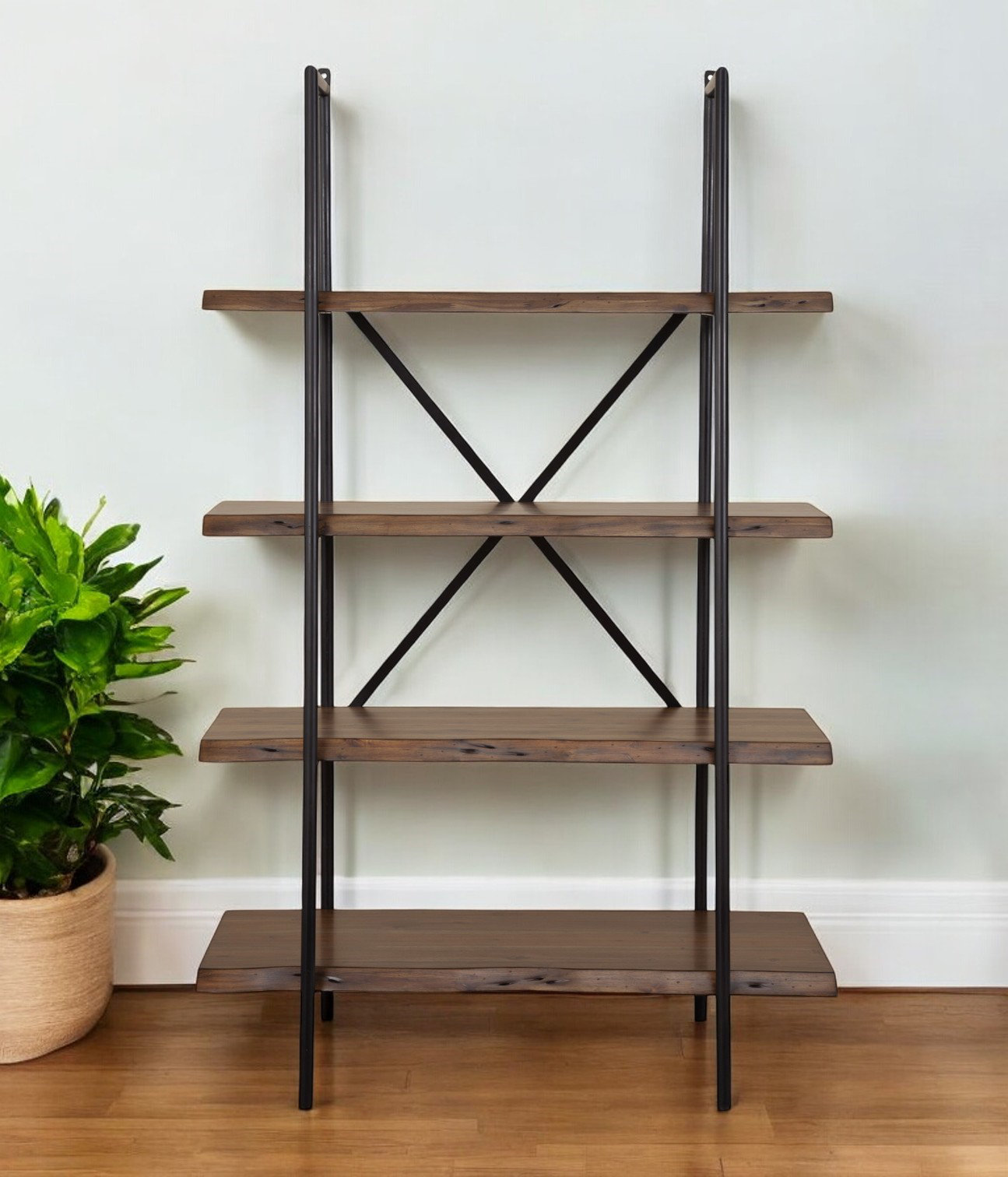 HomeRoots 79" Black And Brown Metal and Solid Wood Four Tier Step ...
