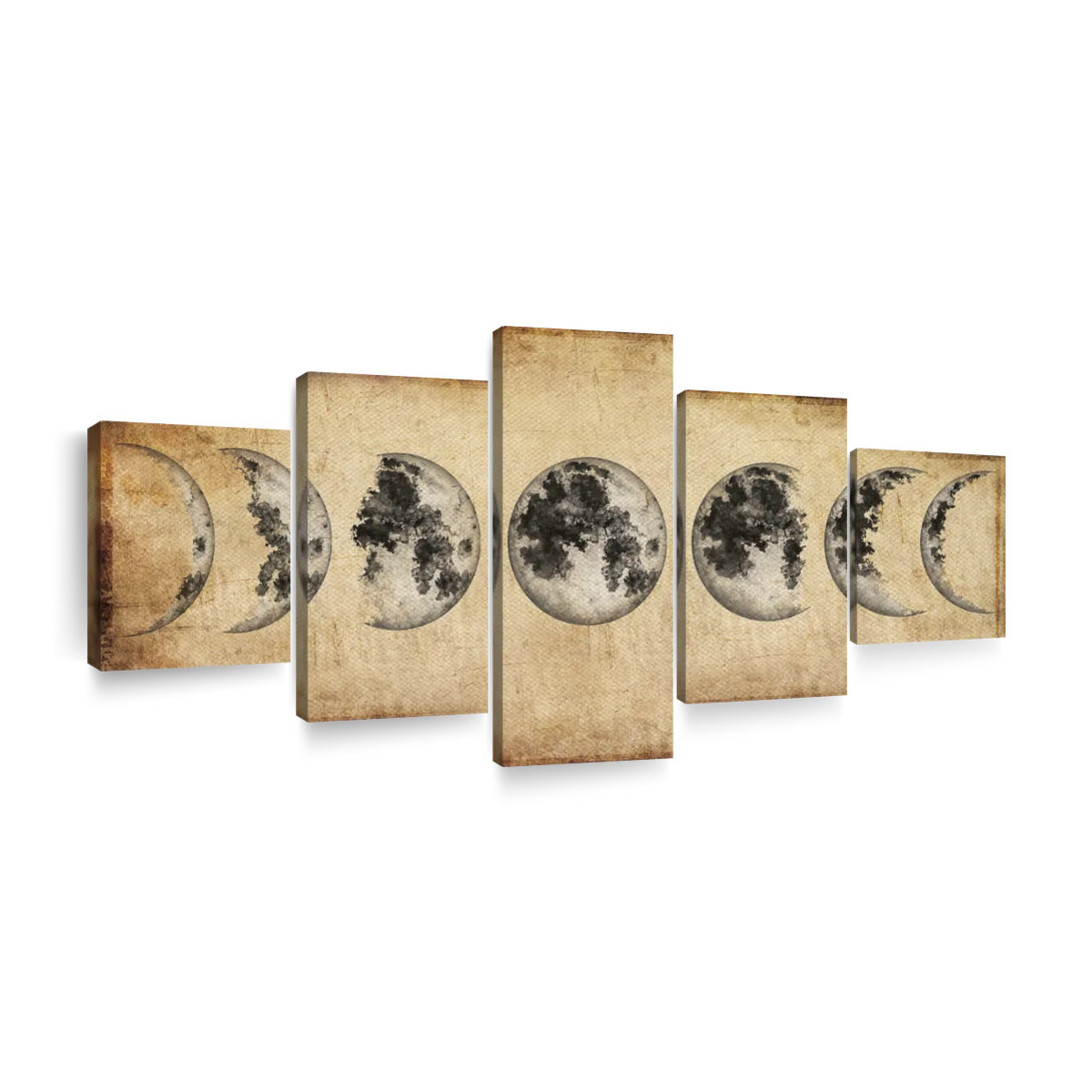 Ebern Designs Grunge Moon Phases Multi Piece Canvas Print | Wayfair