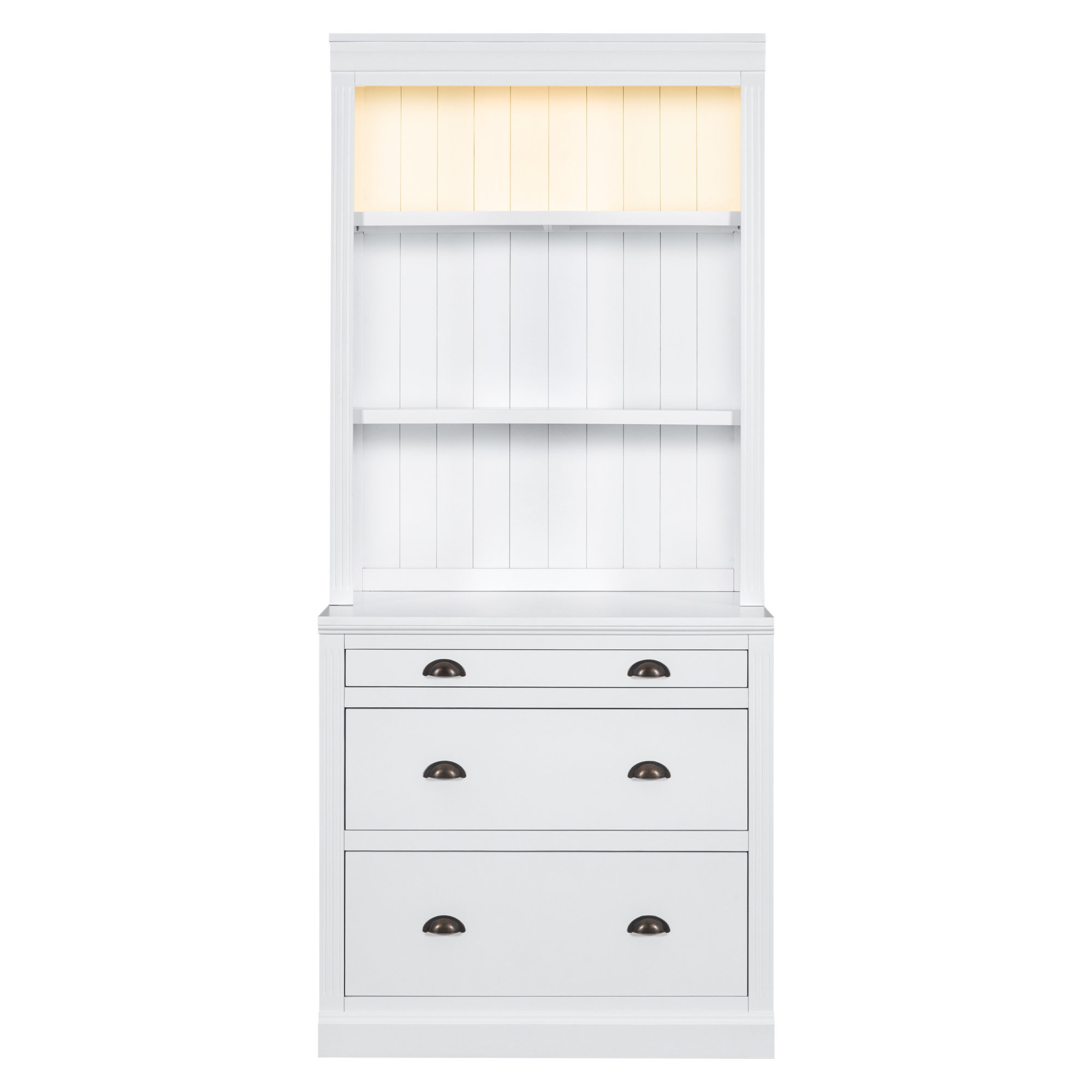 CRS APPLIANCES, 83.4-Inch White Bookcase Suite with LED Lighting & 3 ...