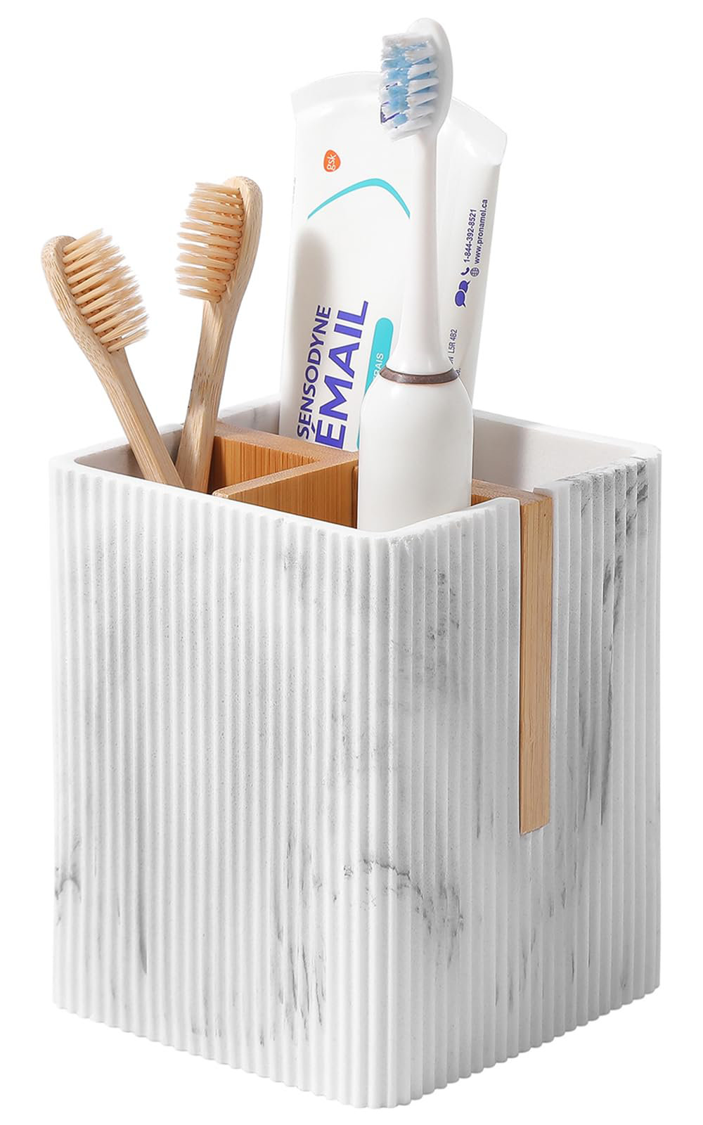 Latitude Run® Bathroom Countertop Toothbrush Holder, 3 Slots Toothbrush ...