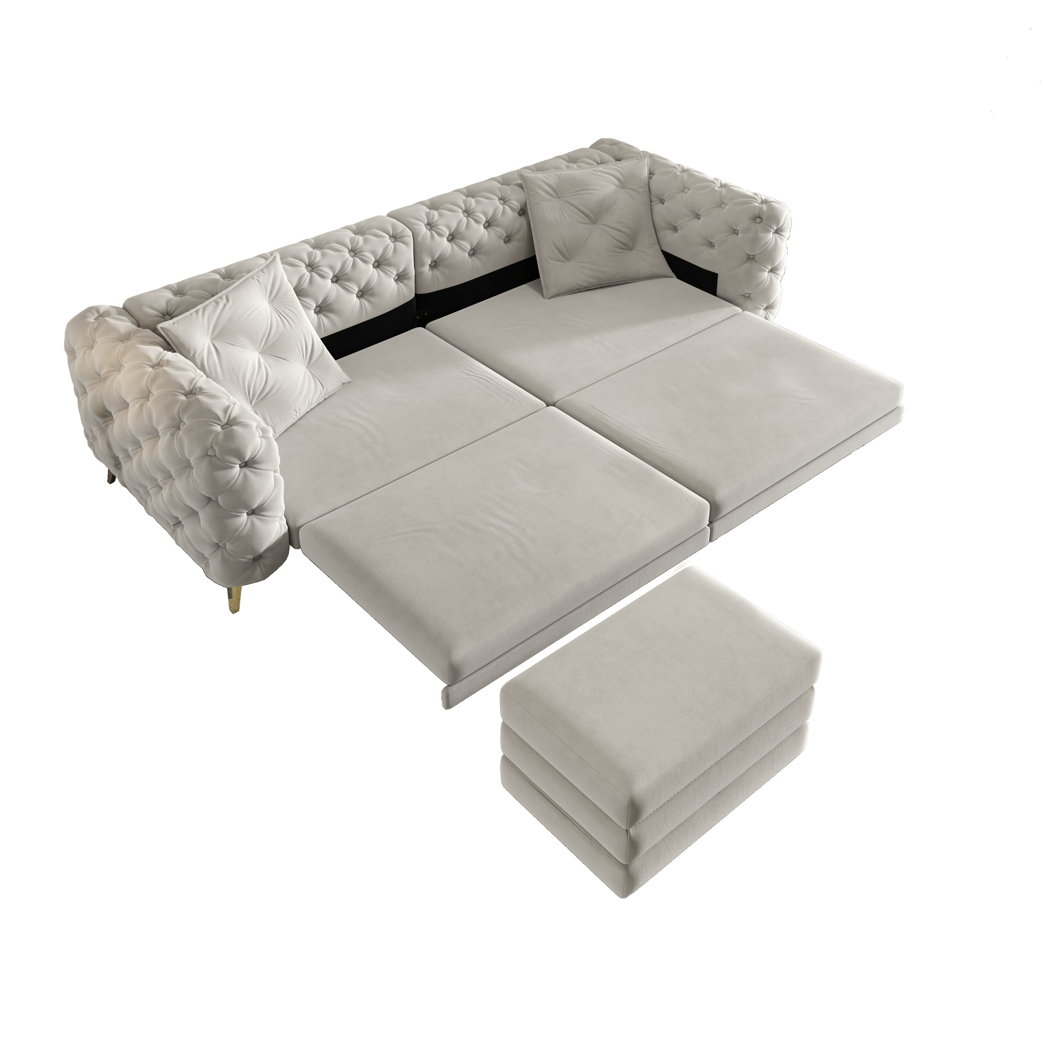 House of Hampton® 98 Inch Upholstery Sleeper Tufted Sectional Sofa With ...