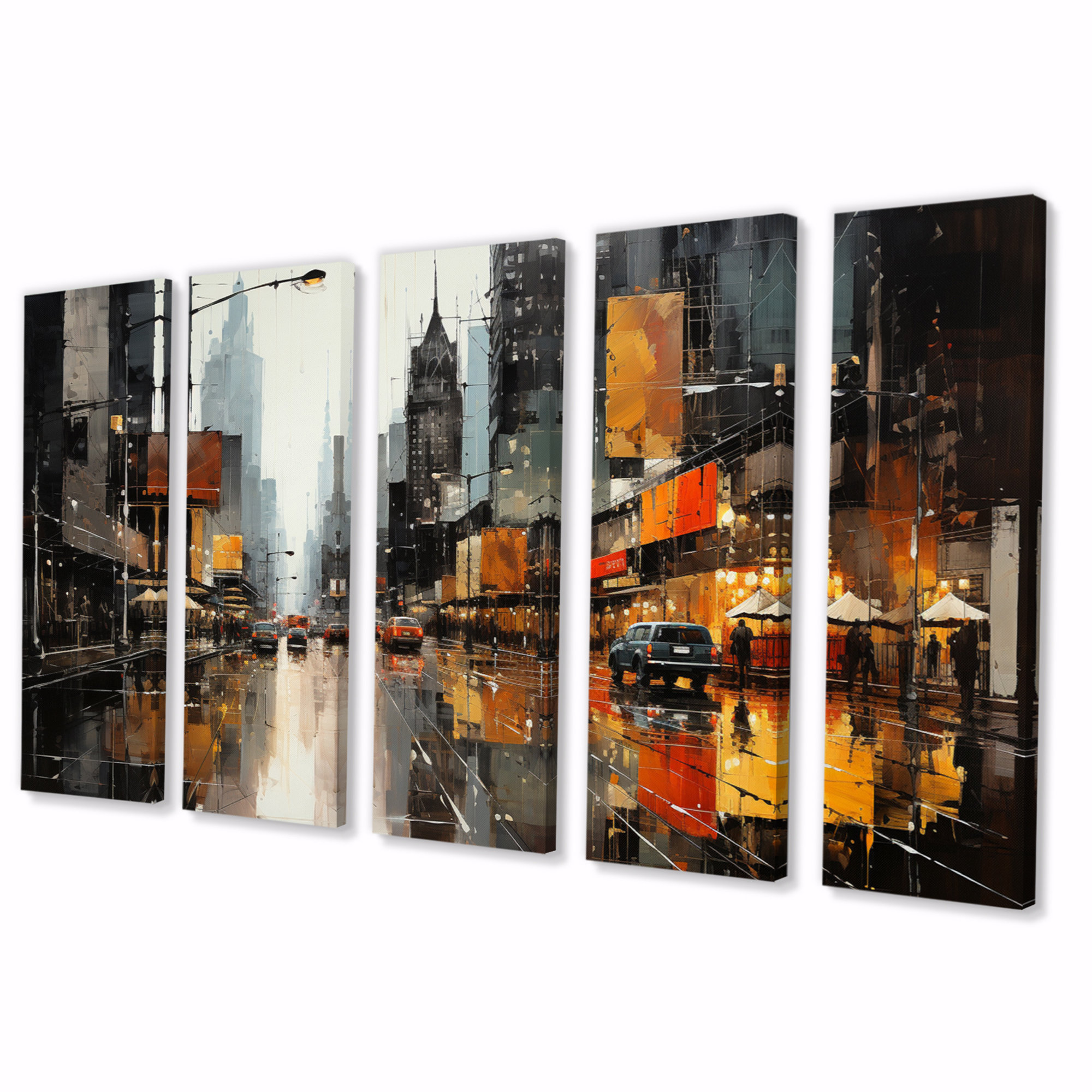 Design Art Cityscape Collage V - Abstract Collages Wall Decor - 5 Equal ...