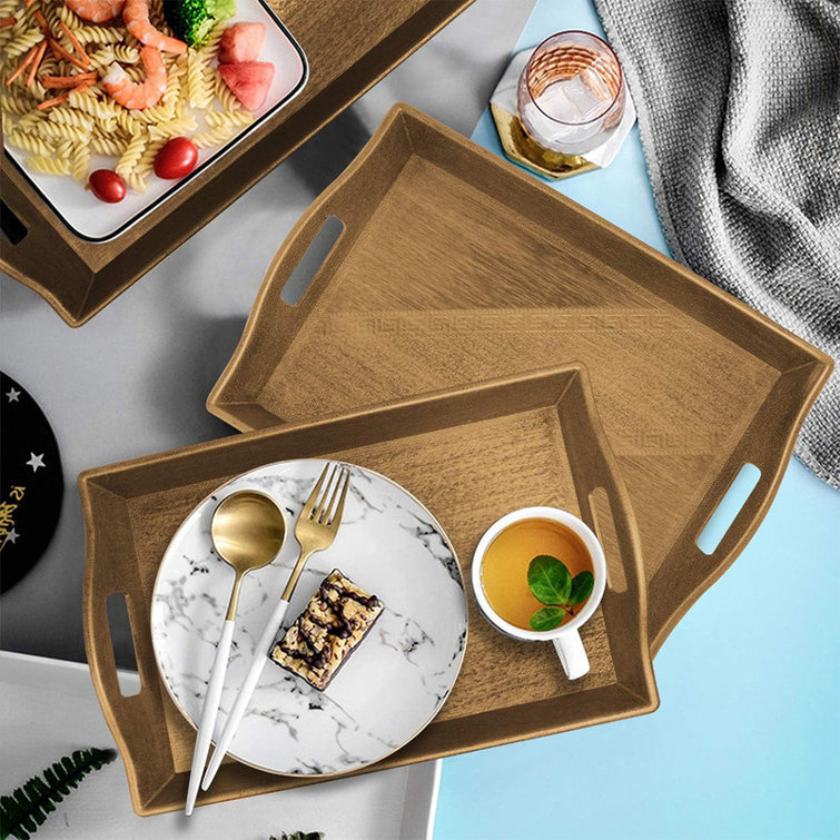 Lark Manor Set of 3 Large Serving Trays w/Handles Nesting Breakfast ...