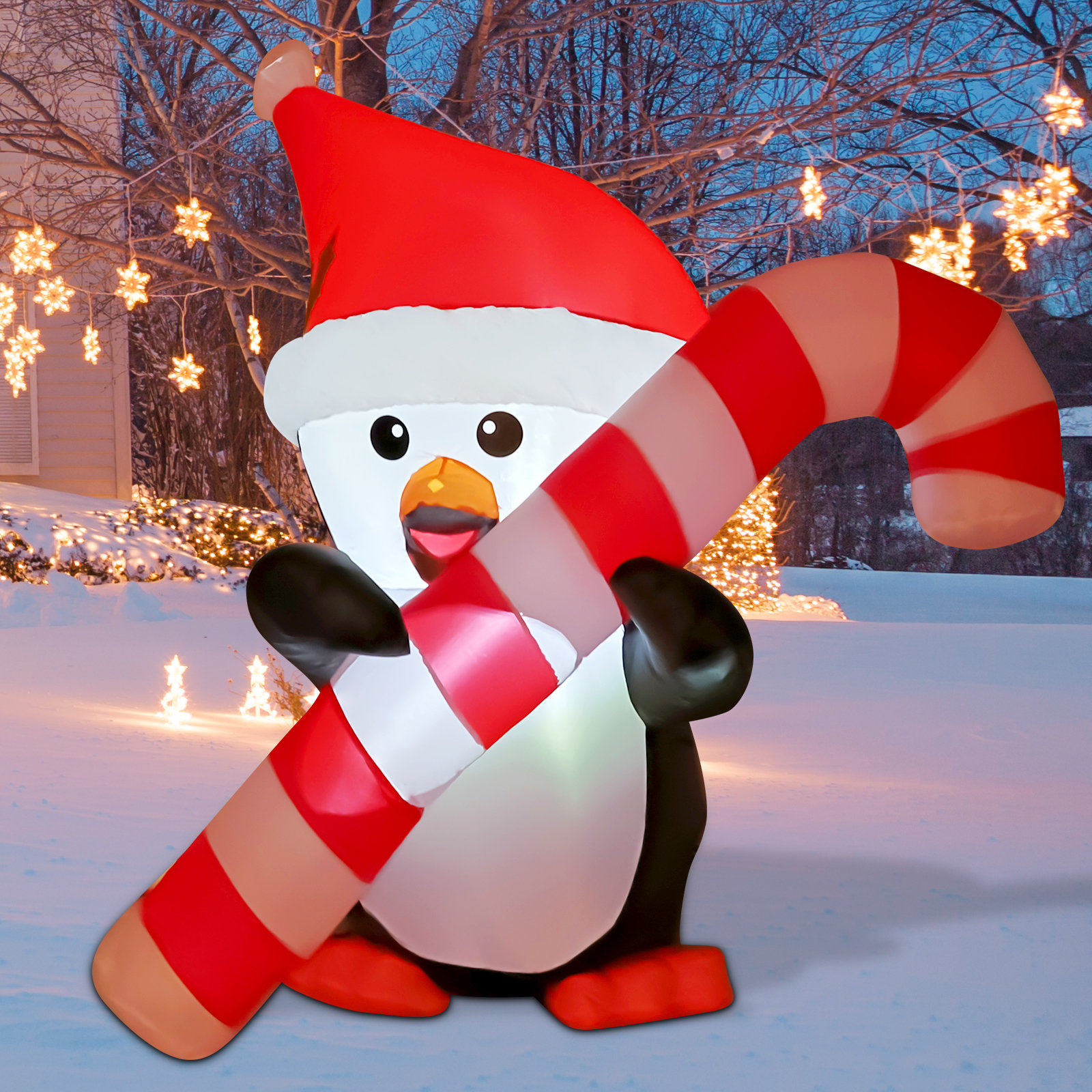 GOOSH Christmas Inflatable 5FT Inflatable Penguin with Candy Cane Cute ...