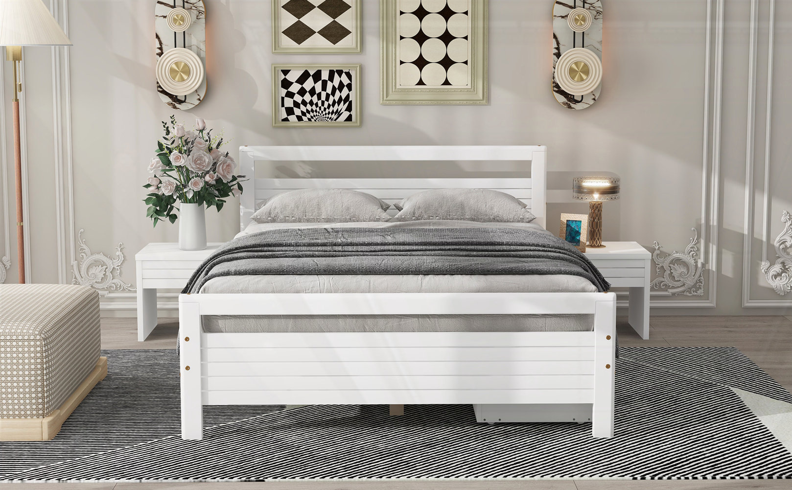 Red Barrel Studio® Wooden Platform Bed with Drawers and bedside tables ...