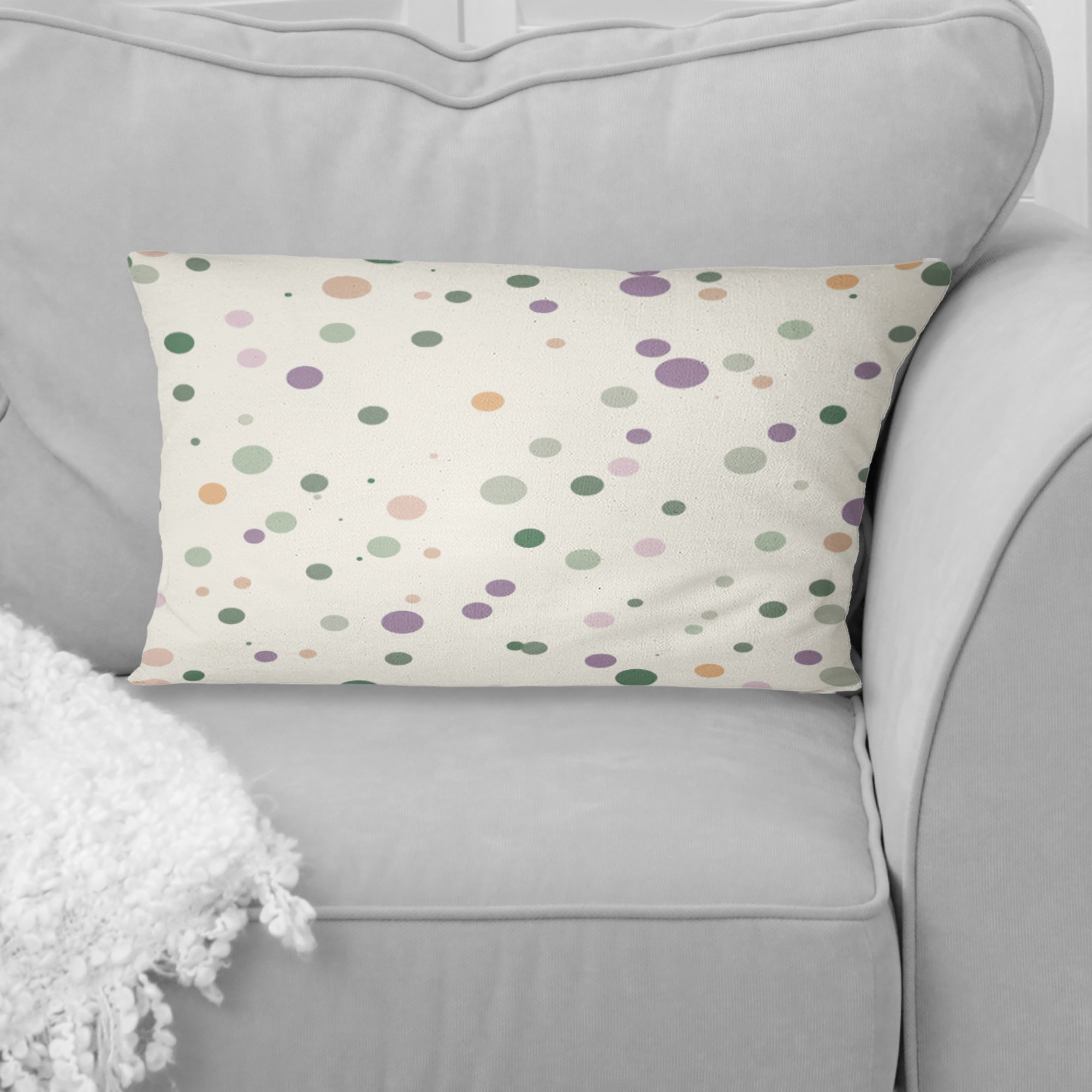 Design Art Beige Purple Poka Dots Print - Poka Dots Lumbar Pillow | Wayfair