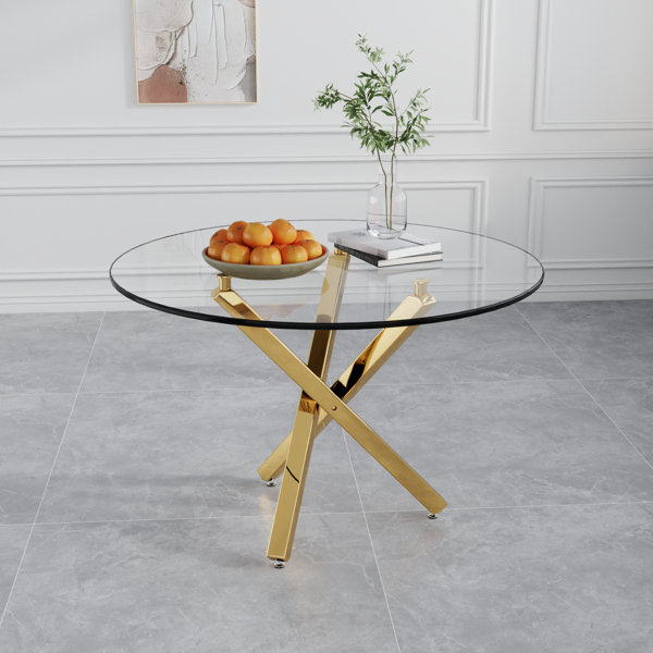 Wrought Studio Hadiyaah Round 43'' Pedestal Glass Dining Table | Wayfair