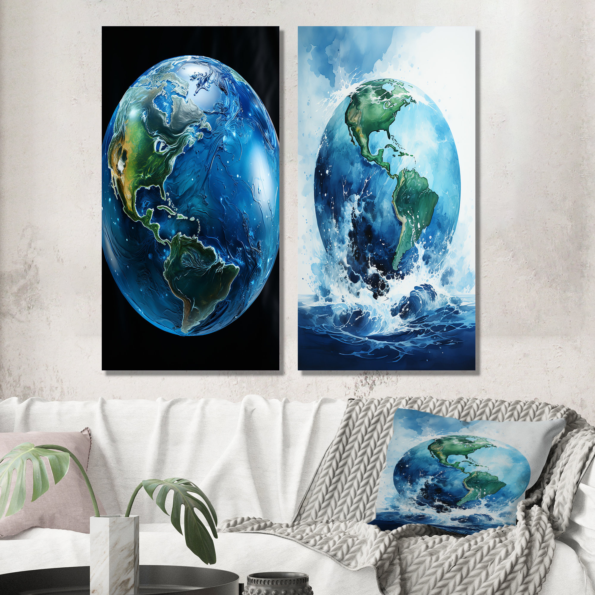 Ivy Bronx Earth Blue Planet - Wall Art Decor Set Of 2 - Earth Print Art ...