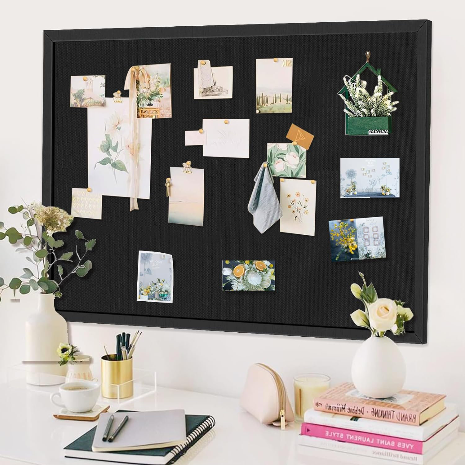 Inbox Zero Large Bulletin Board, 48 "X 36" Black Cork Boards For Walls ...
