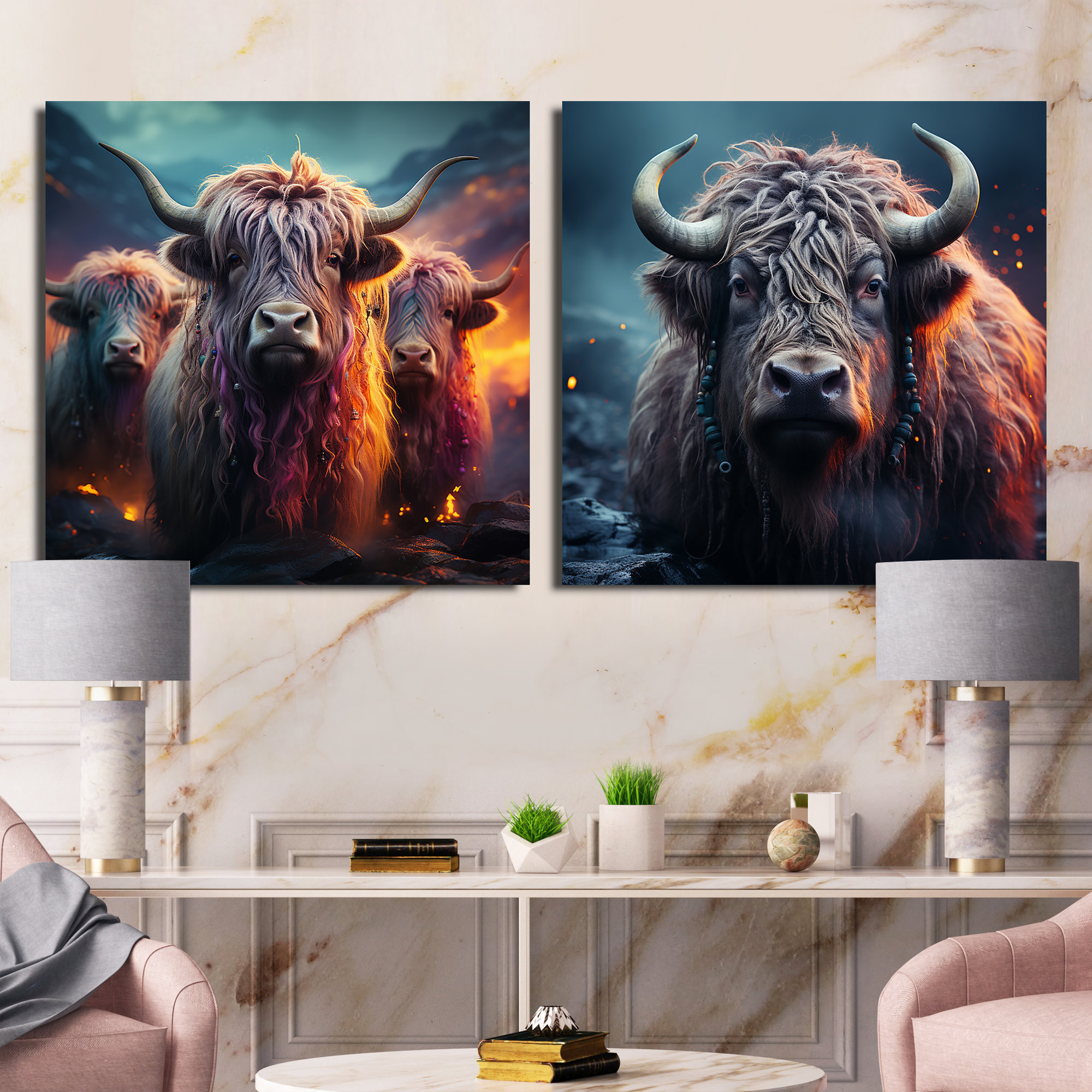Union Rustic Enchanted Yaks Portrait - Animals Yak Square Collage Set ...