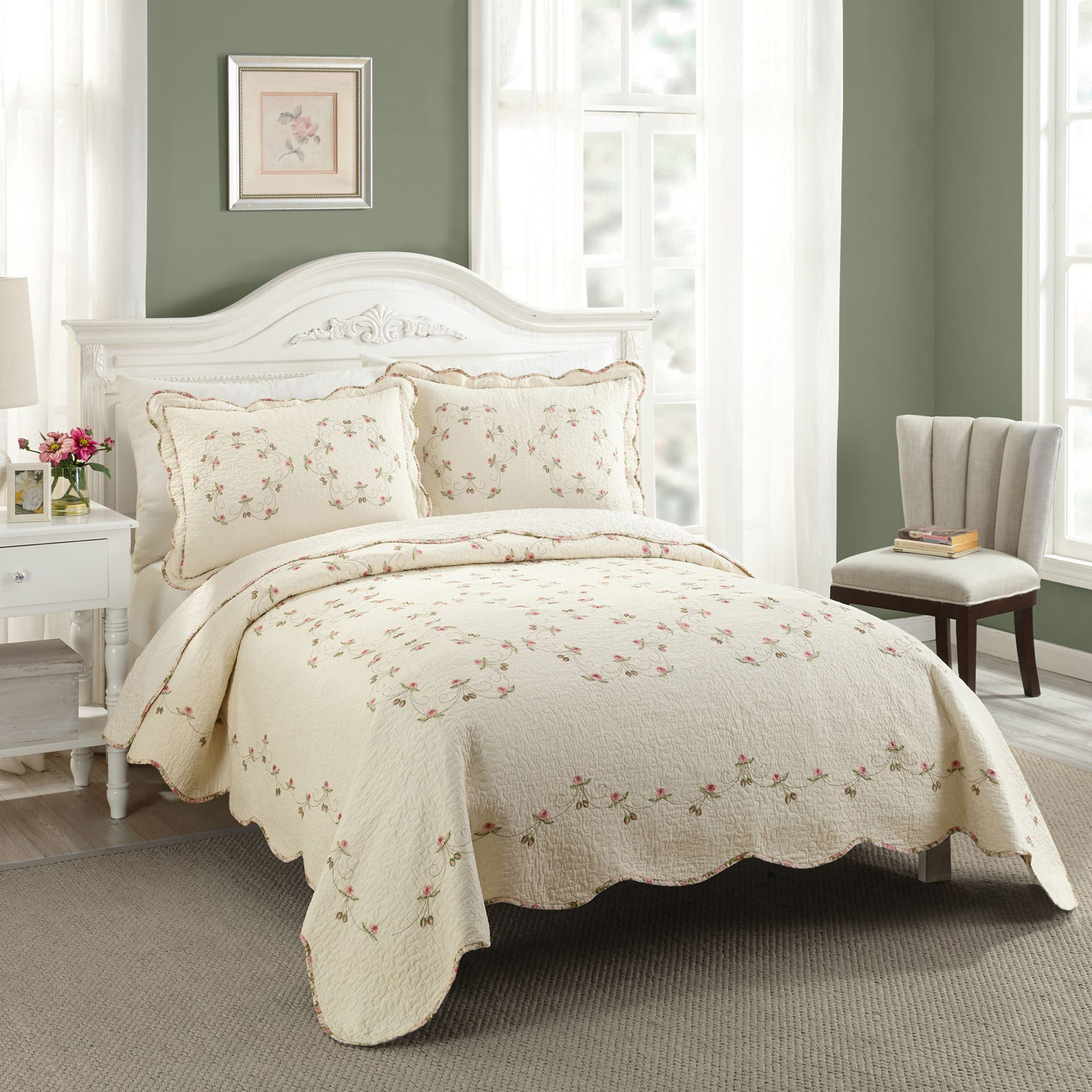 Modern Heirloom Felisa Floral Embroidered Quilt/Coverlet Set & Reviews ...