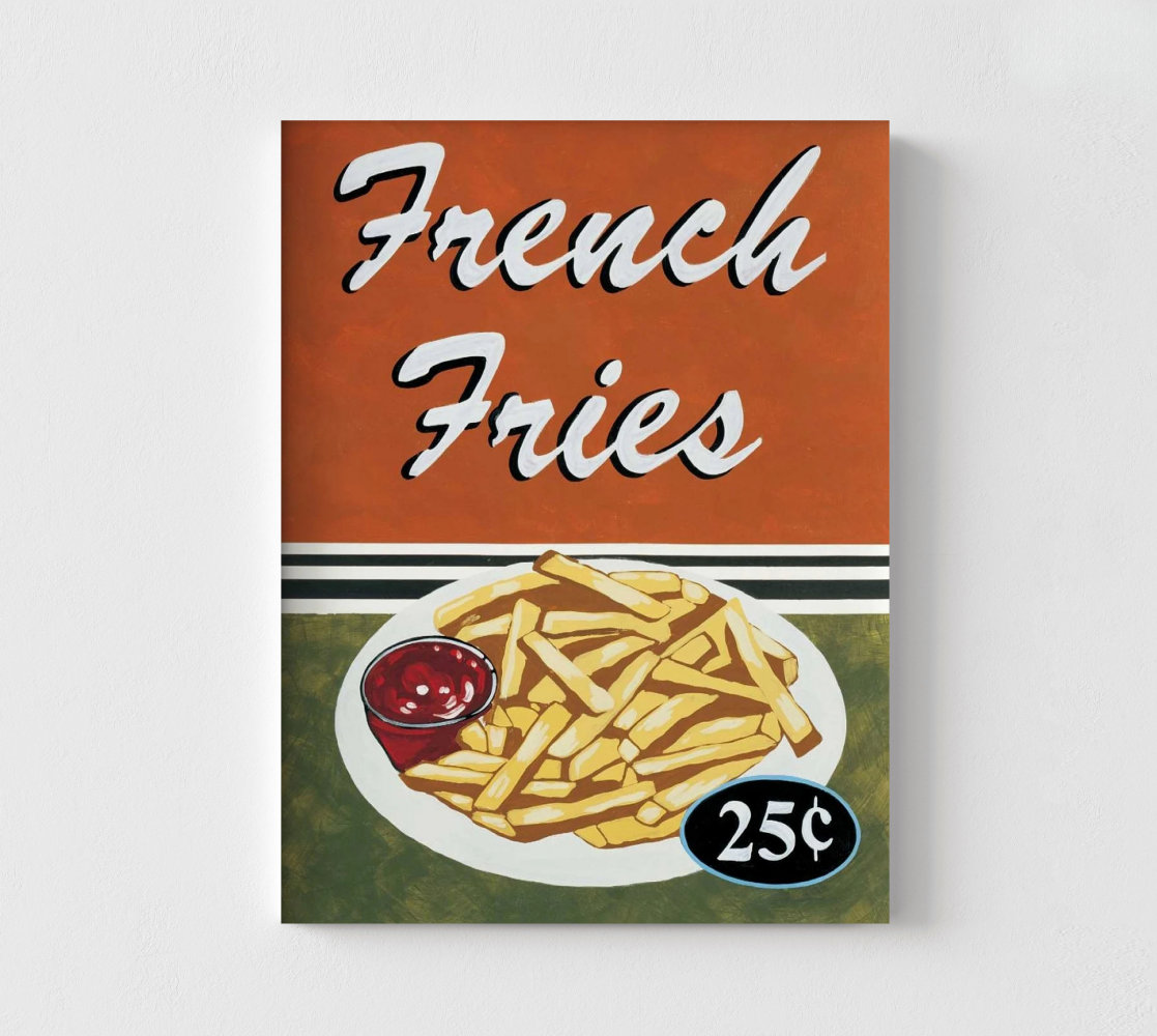 WeFrameArt Retro French Fries Illustration Poster, Vintage Kitchen Wall ...